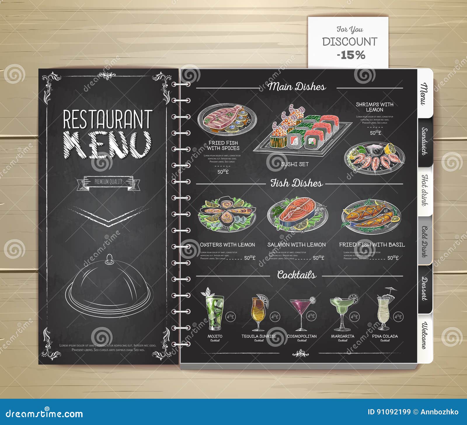 Chalk Drawing Restaurant Menu Design Stock Vector - Illustration of ...