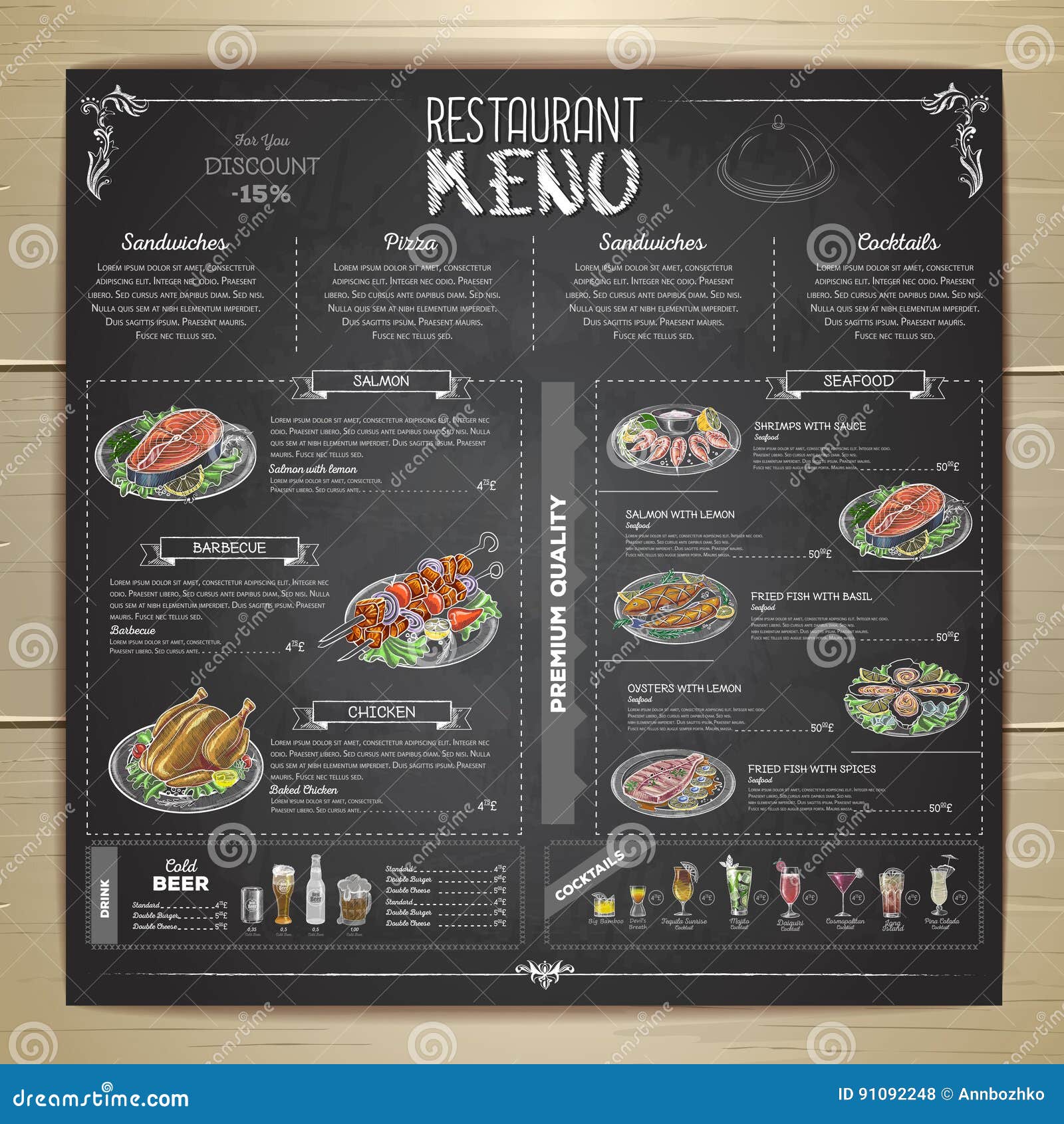 Chalk Drawing Restaurant Menu Design Stock Vector - Illustration of ...