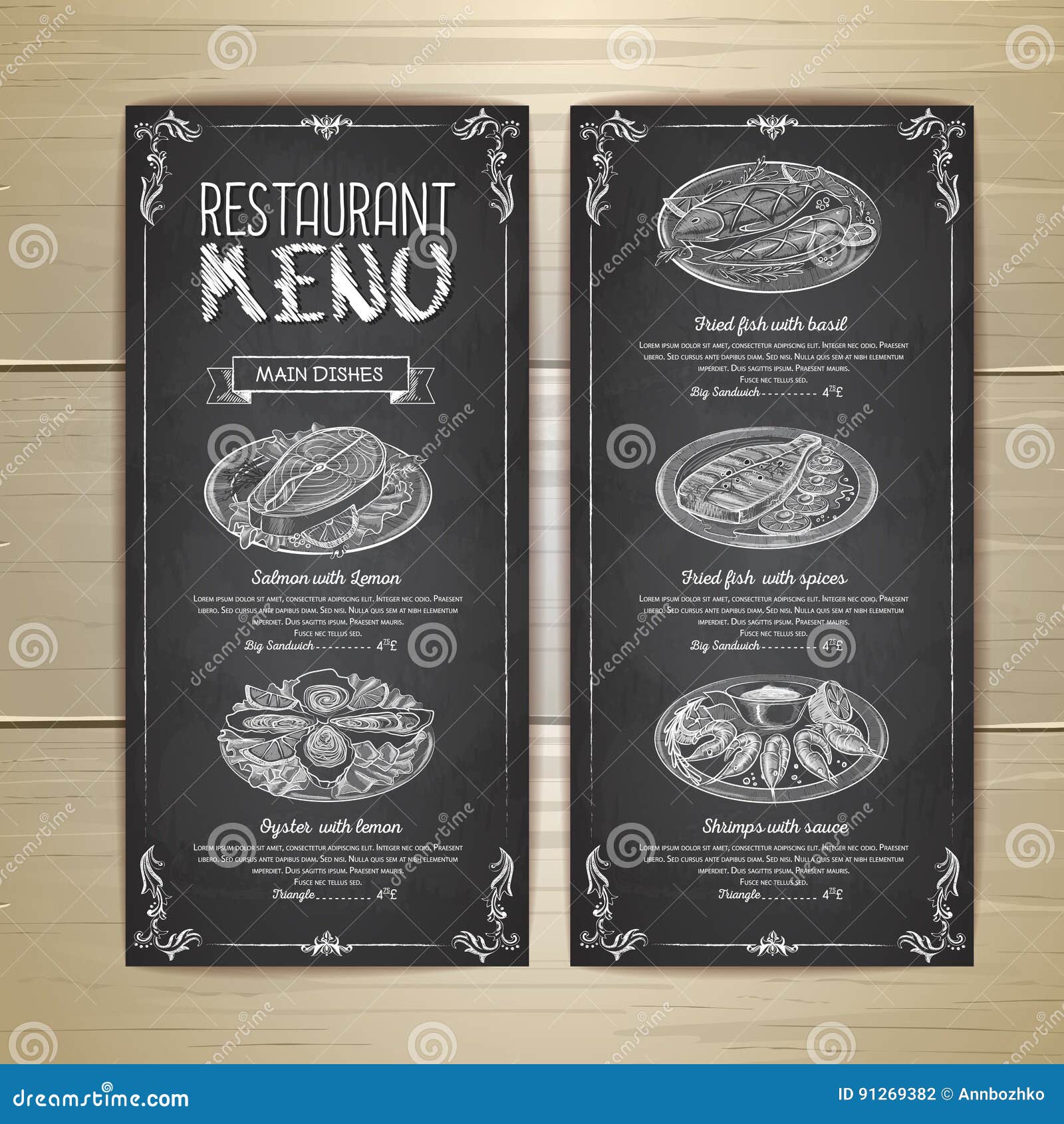 Chalk Drawing Restaurant Menu Design Stock Vector - Illustration of ...