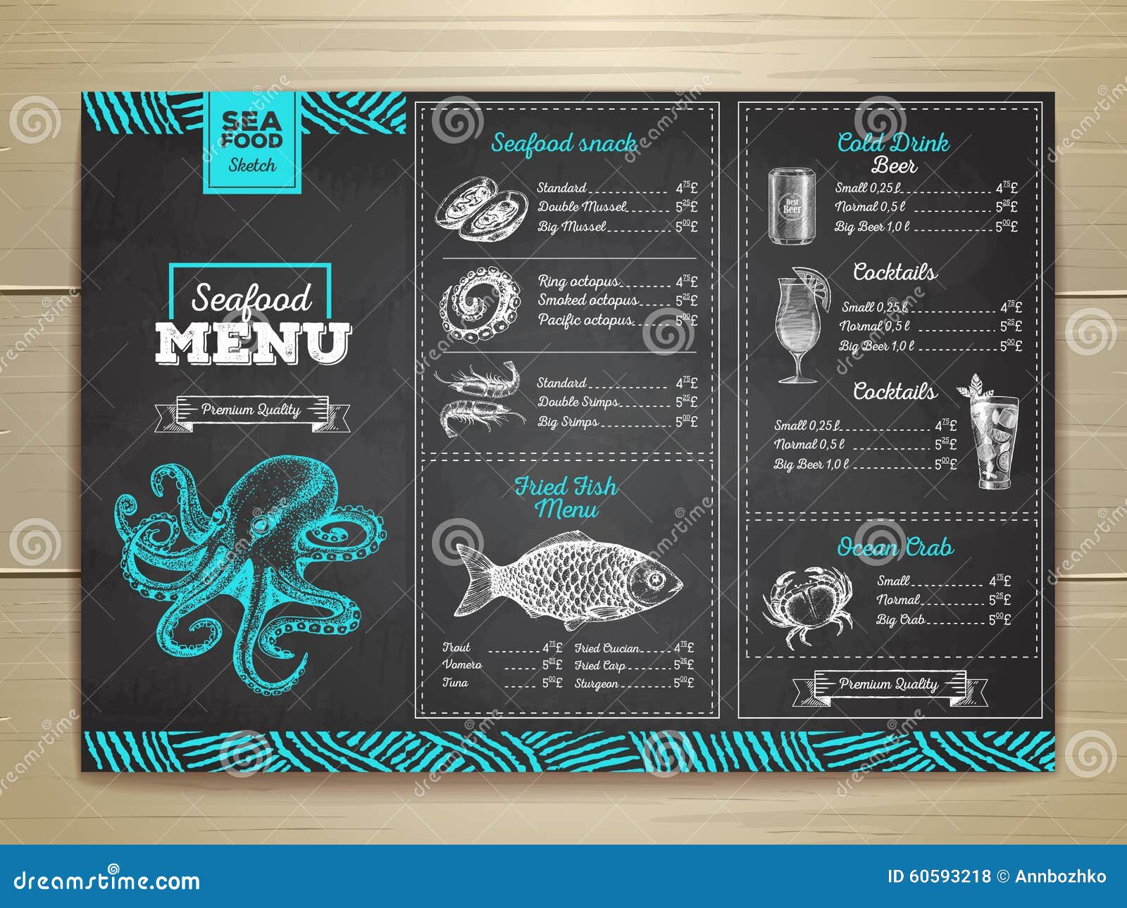Chalk Drawing Seafood Menu Design. Stock Vector - Illustration of drink ...