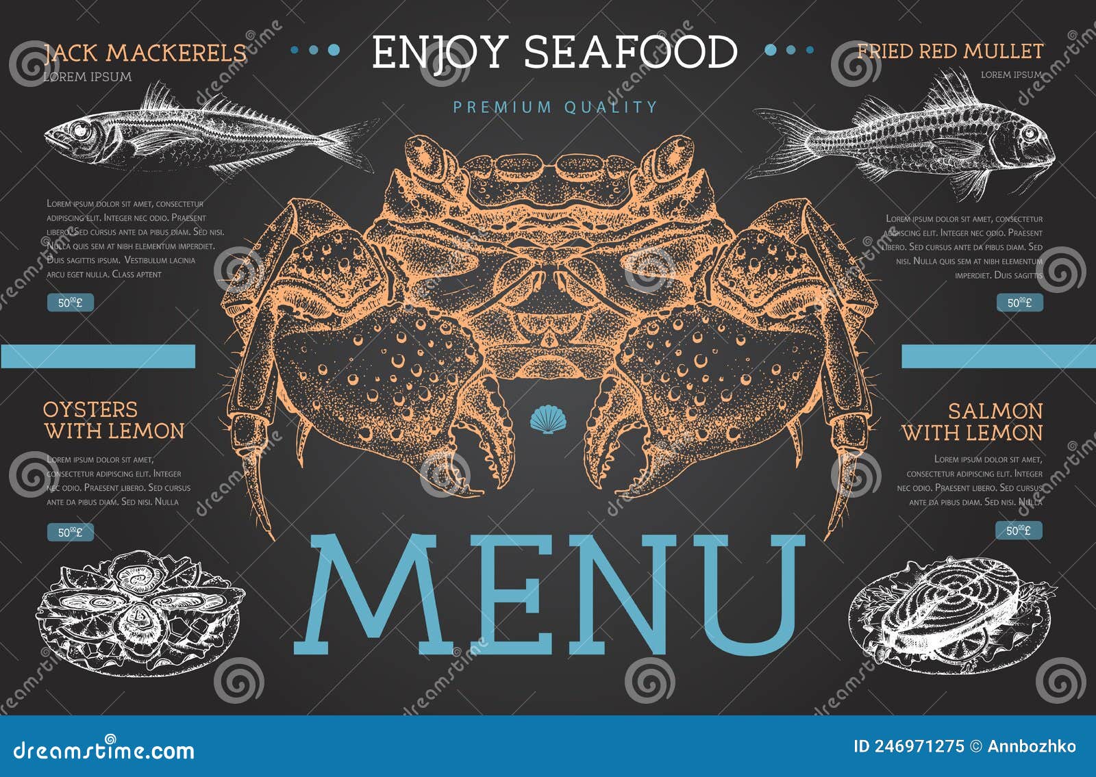 Chalk Drawing Seafood Restaurant Menu Design with Hand Drawing Fish ...