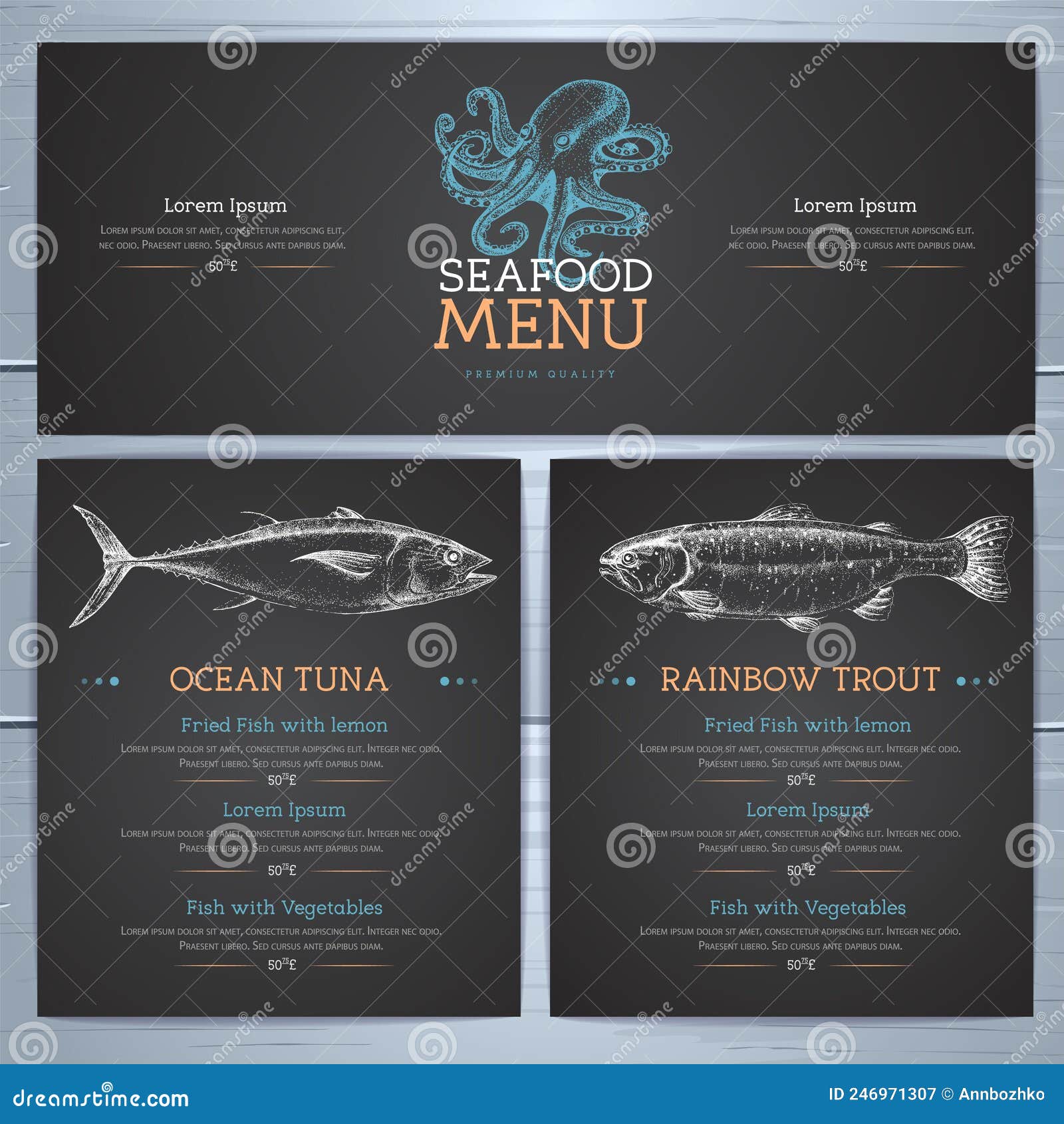 Chalk Drawing Seafood Restaurant Menu Design with Hand Drawing Fish ...