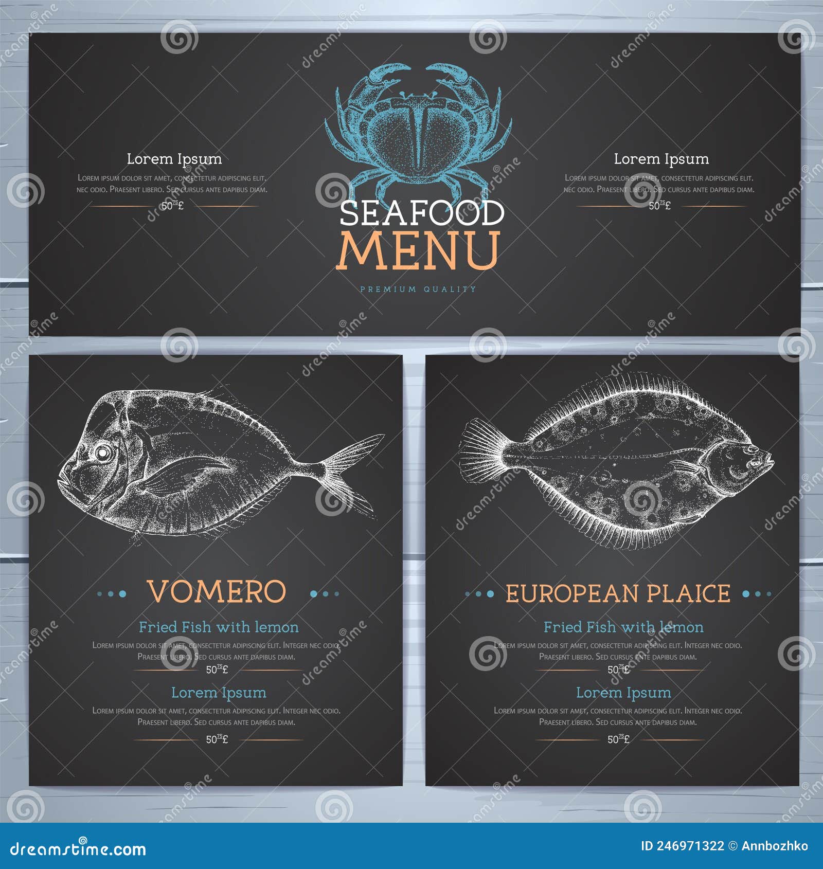 Chalk Drawing Seafood Restaurant Menu Design with Hand Drawing Fish ...