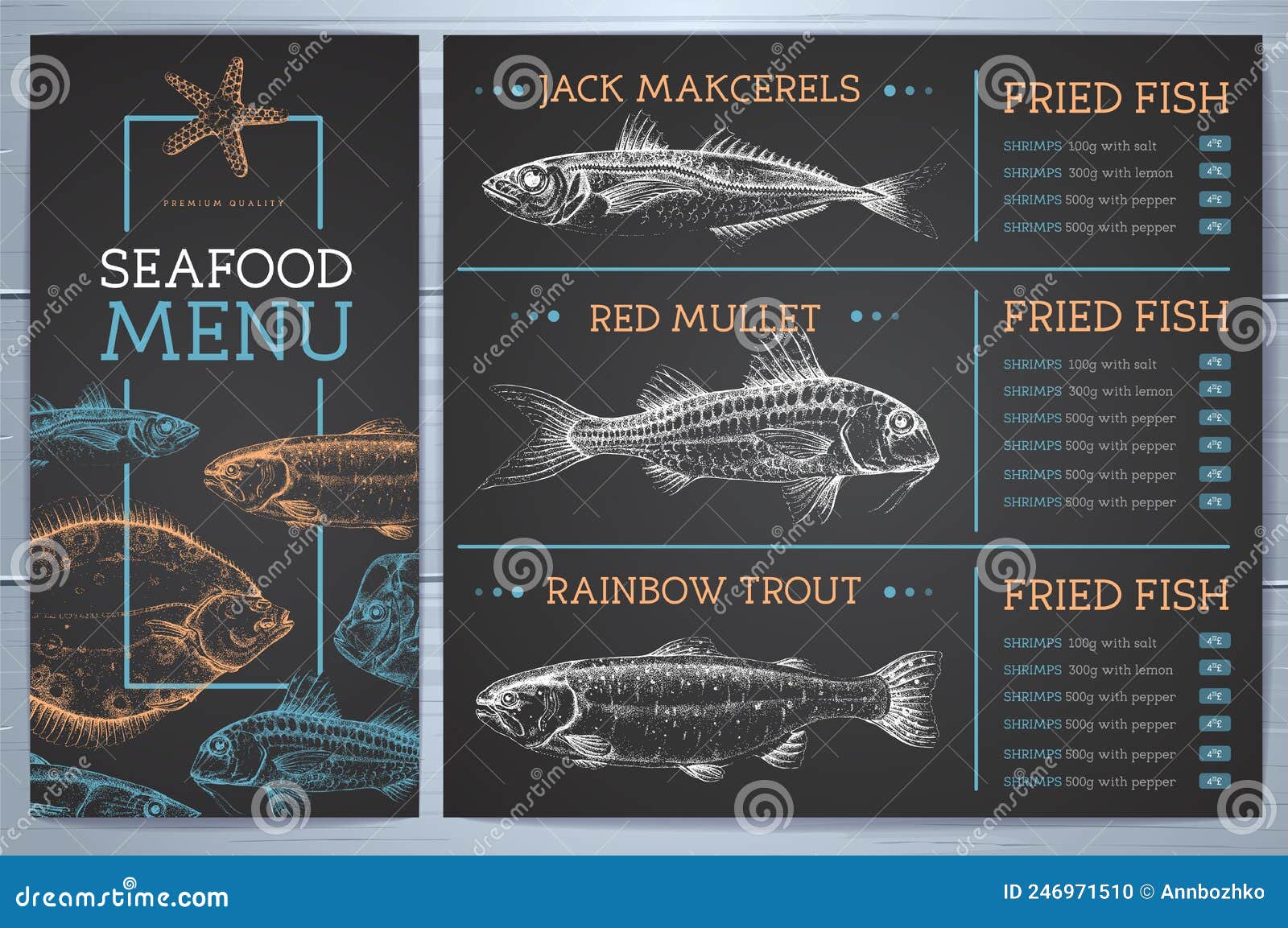 Chalk Drawing Seafood Restaurant Menu Design with Hand Drawing Fish ...