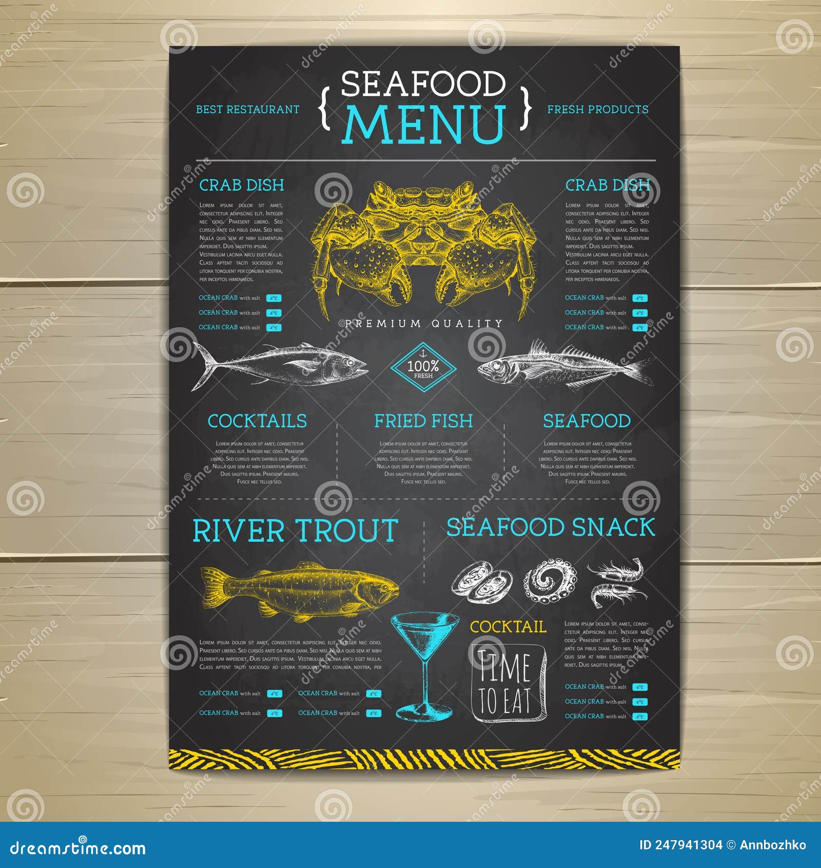 Chalk Drawing Seafood Restaurant Menu Design with Hand Drawing Fish ...
