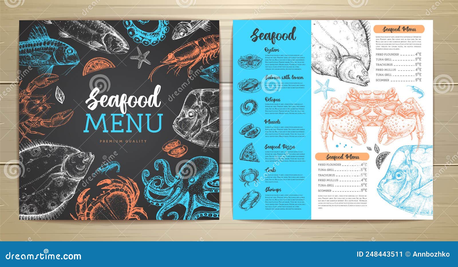 Chalk Drawing Seafood Restaurant Menu Design With Hand Drawing Fish ...