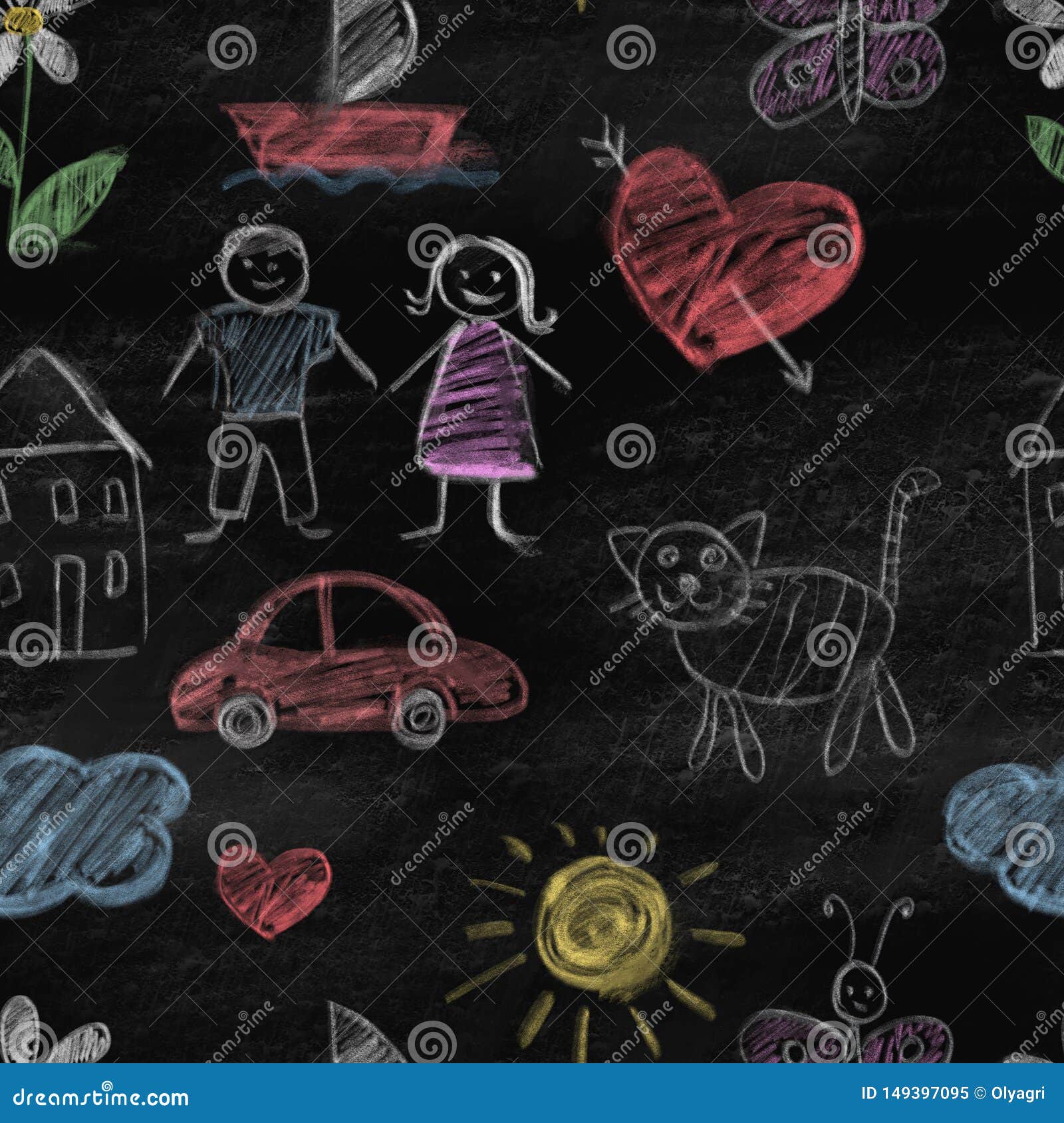 Chalk Drawing. Seamless Pattern Stock Illustration - Illustration of ...