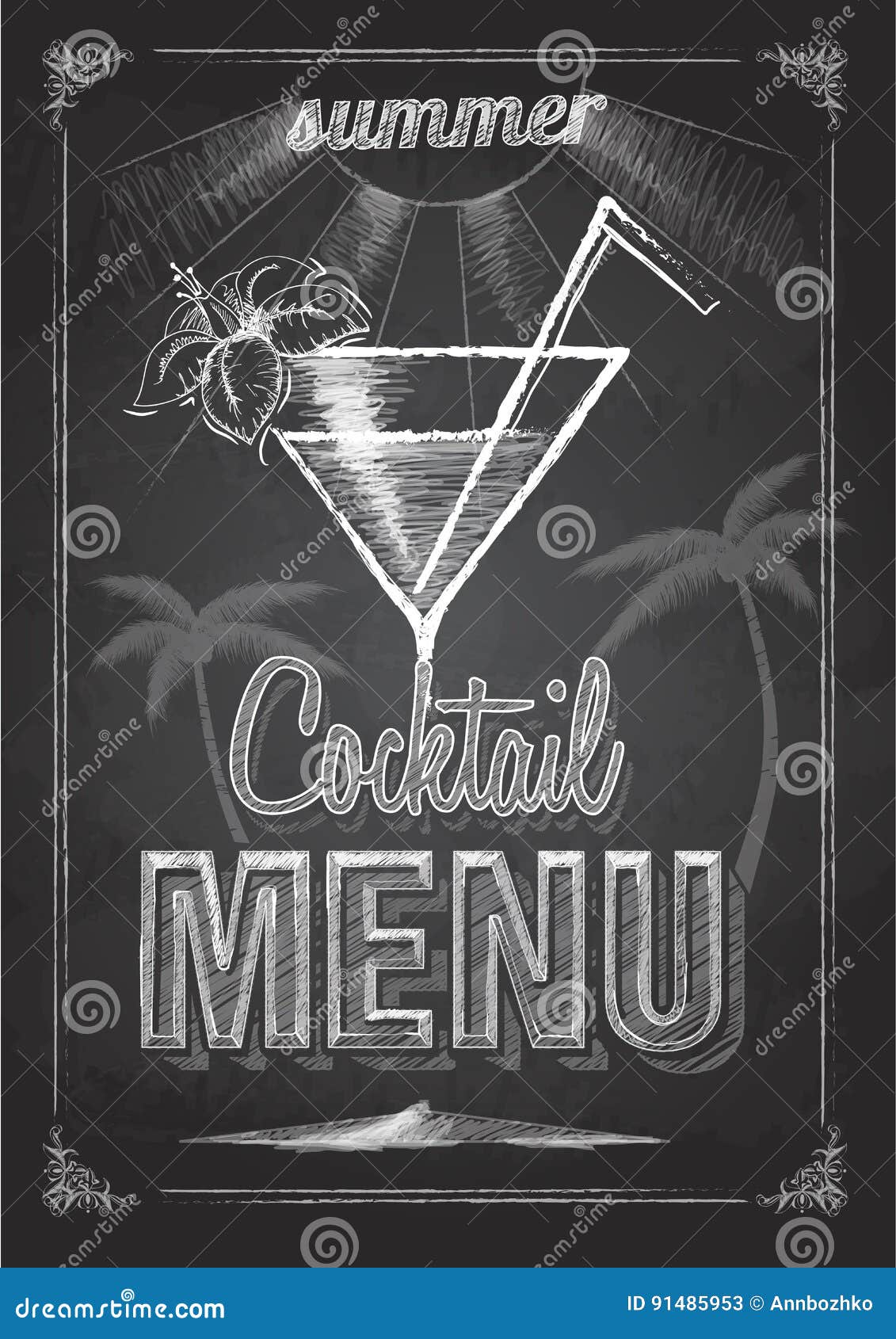 Chalk Drawing Typography Cocktail Menu Design Stock Vector ...
