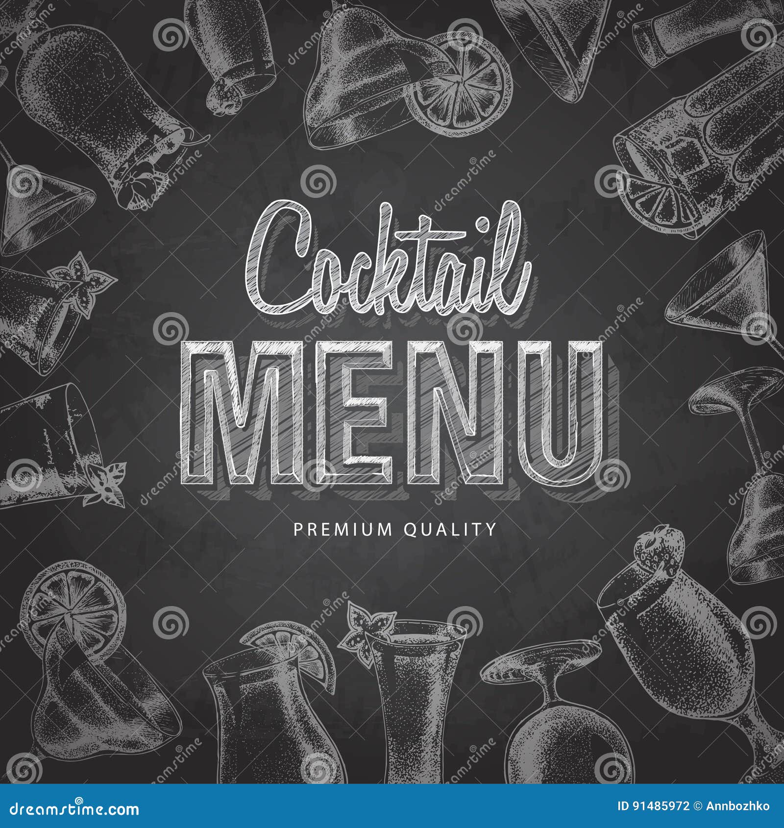 Chalk Drawing Typography Cocktail Menu Design Stock Vector ...