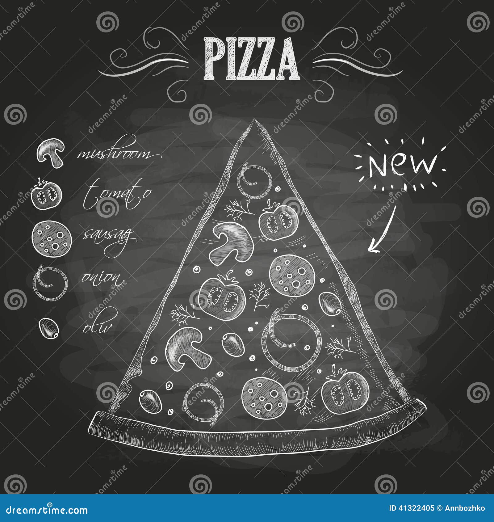 Chalk drawings. Pizza stock vector. Illustration of olive - 41322405