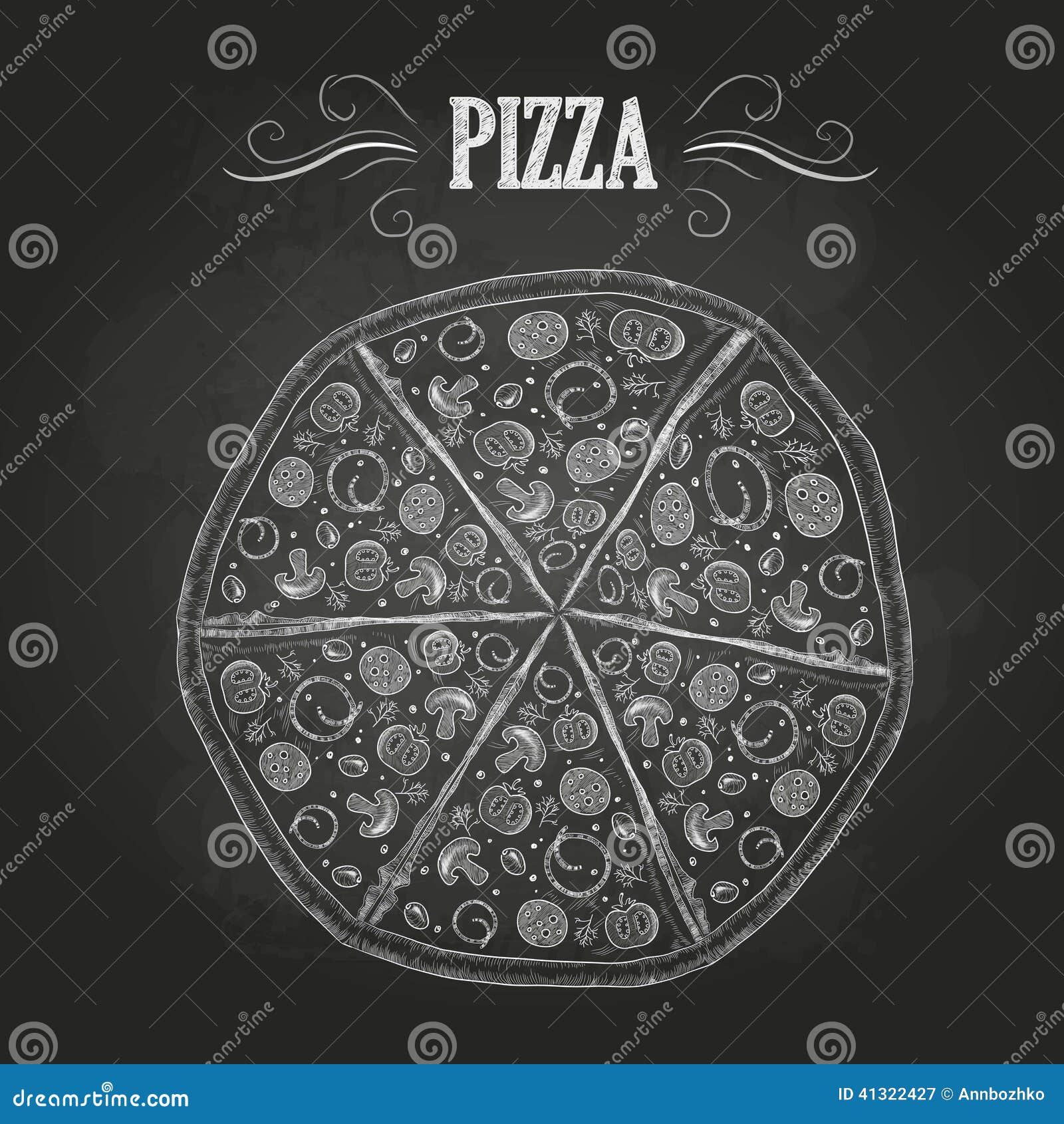 Chalk drawings. Pizza stock vector. Illustration of draw - 41322427