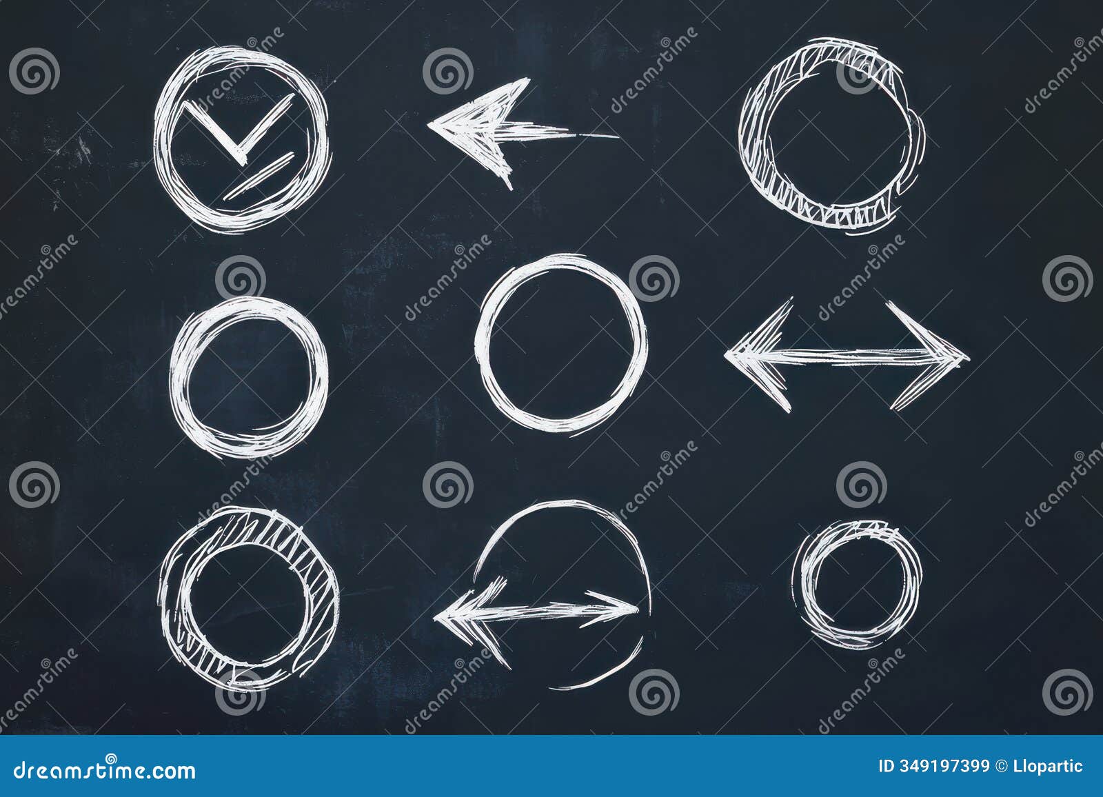 Chalk-drawn Checkmark, Circles, and Directional Arrows Symbolize ...
