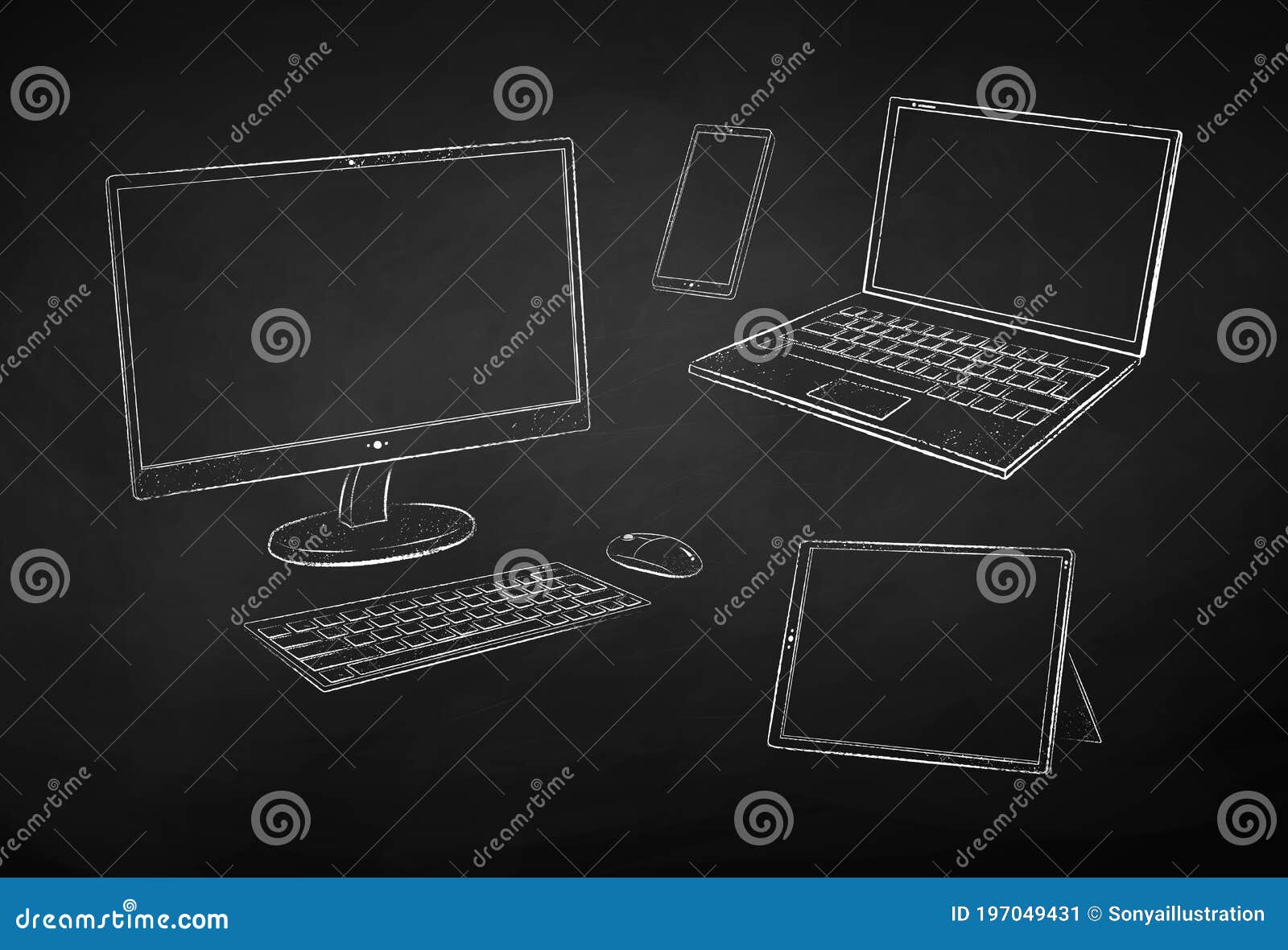 Chalk Drawn Illustration of Computers Devices Stock Vector ...