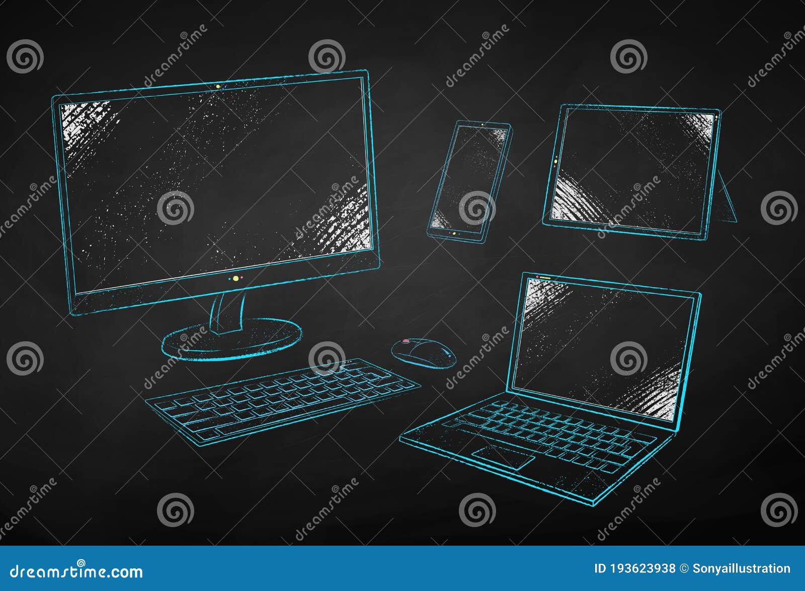 Chalk Drawn Illustration of Computers Devices Stock Vector ...