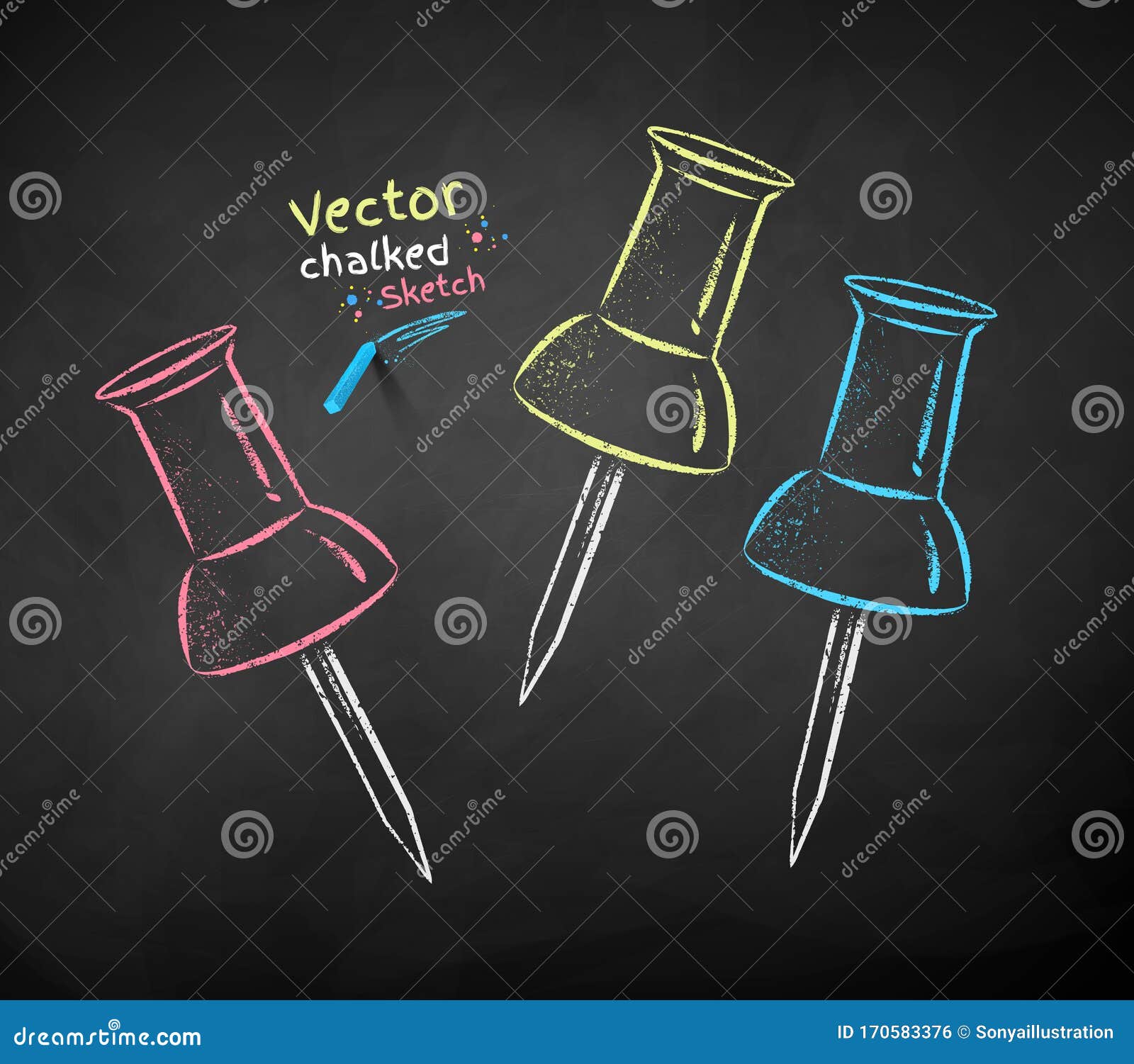 Chalk Drawn Illustration of Push Pins Stock Vector - Illustration of ...