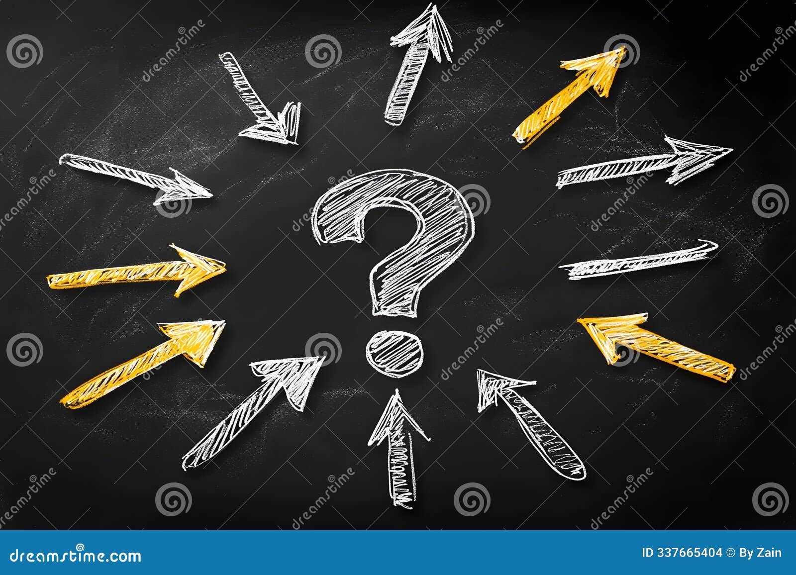 Chalk-drawn Question Mark with Arrows on Blackboard Concept of ...
