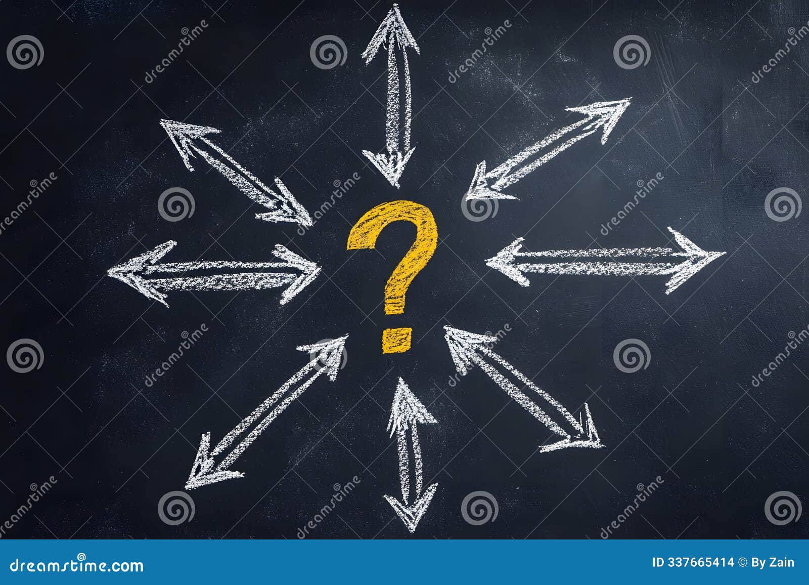 Chalk-drawn Question Mark with Arrows on Blackboard Concept of ...
