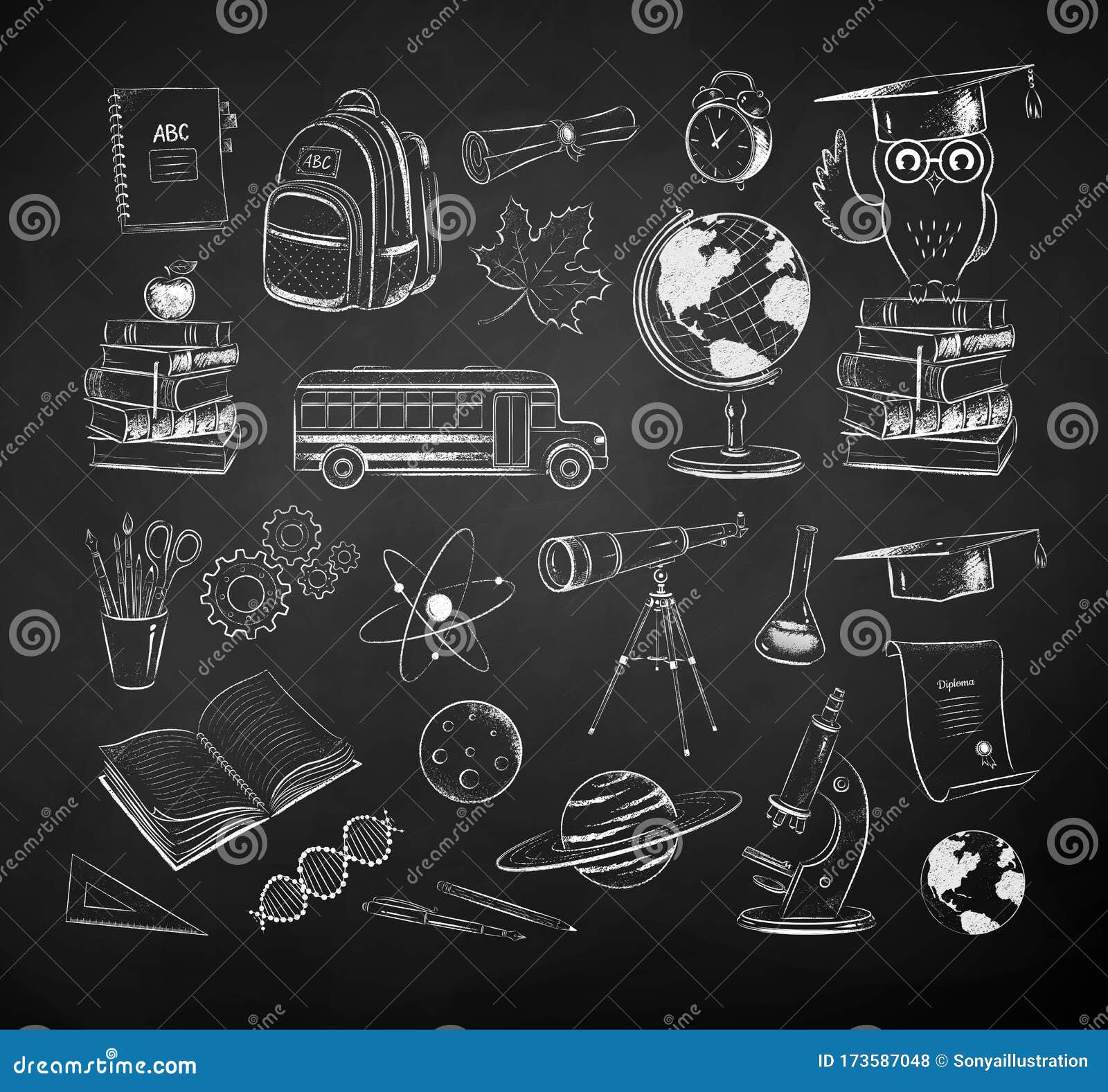 Chalk Drawn Science and School Items Set Stock Vector - Illustration of ...