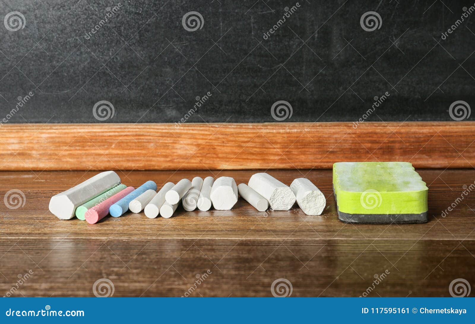 Chalk and duster on table stock image. Image of sticks - 117595161