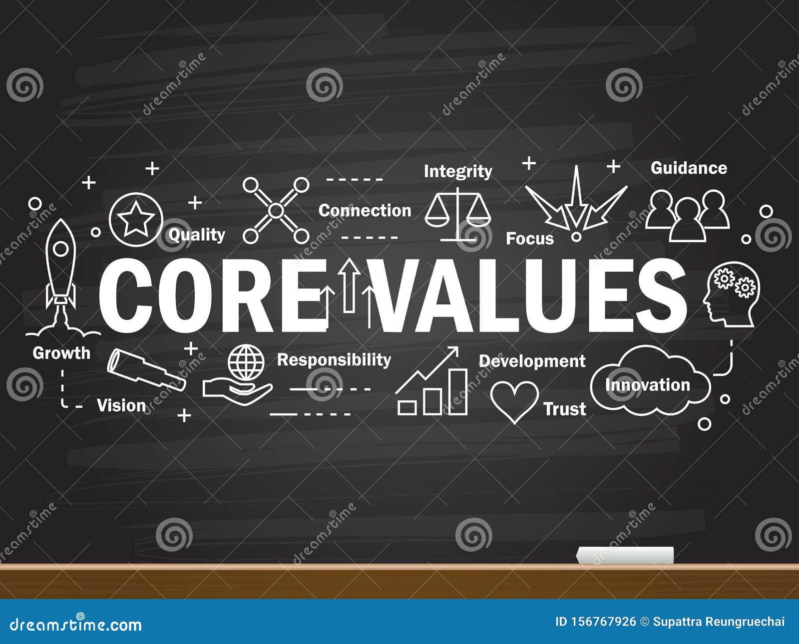 Chalkboard Hand Drawing with Core Values Concept. Stock Illustration ...