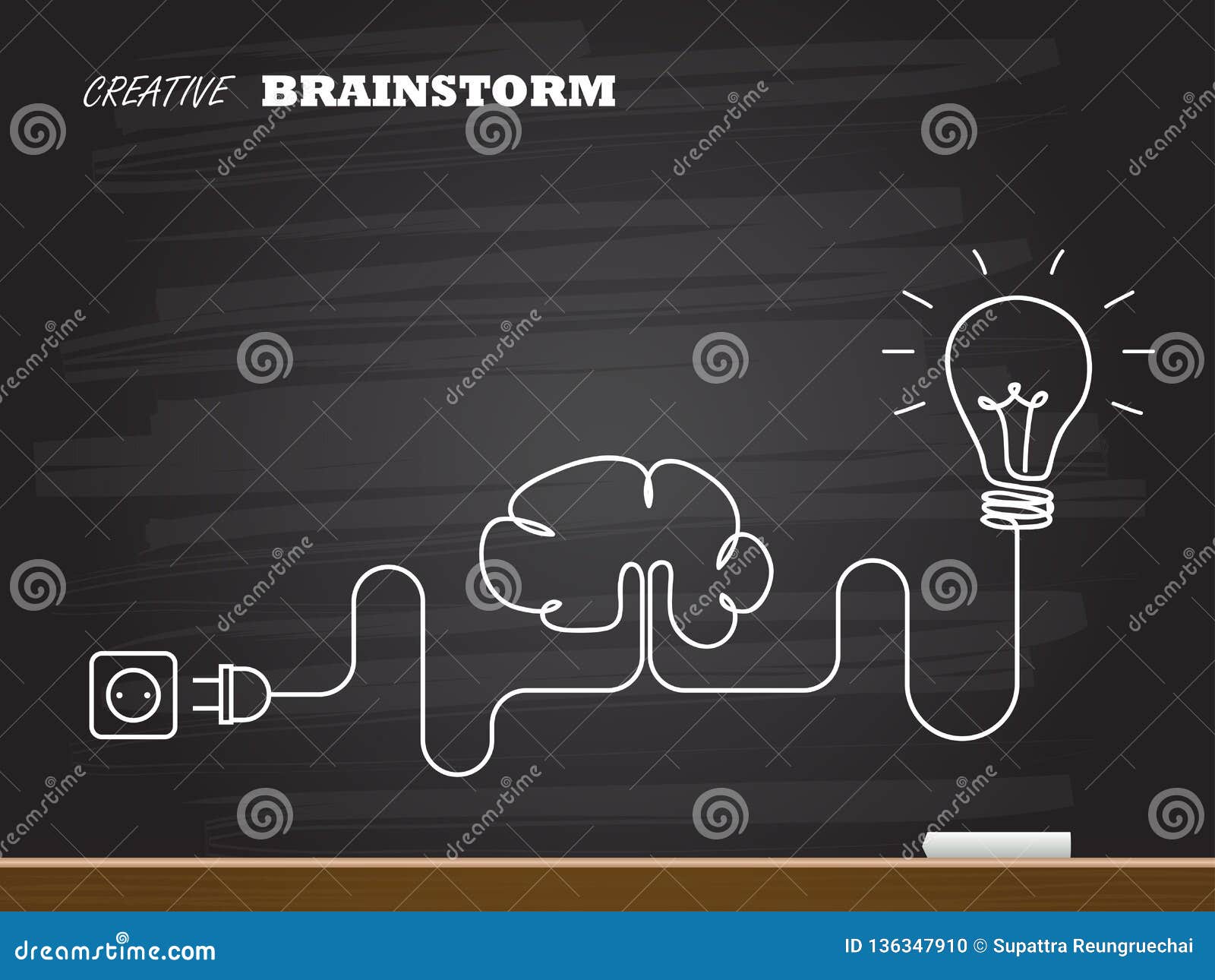 Chalk Hand Drawing with Light Bulb and Brain. Vector Illustration Stock ...