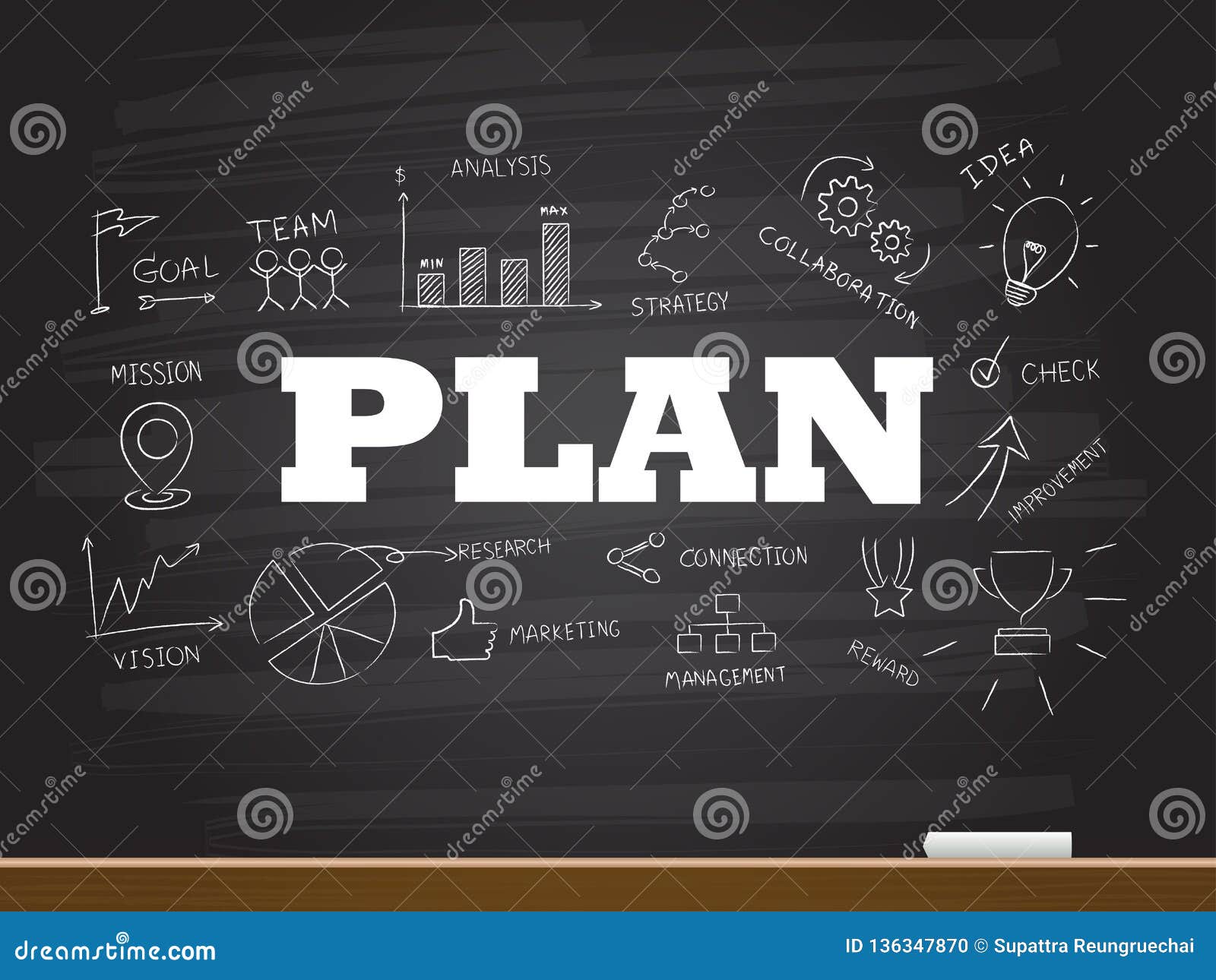 Chalk Hand Drawing with Plan Word. Vector Illustration Stock Vector ...