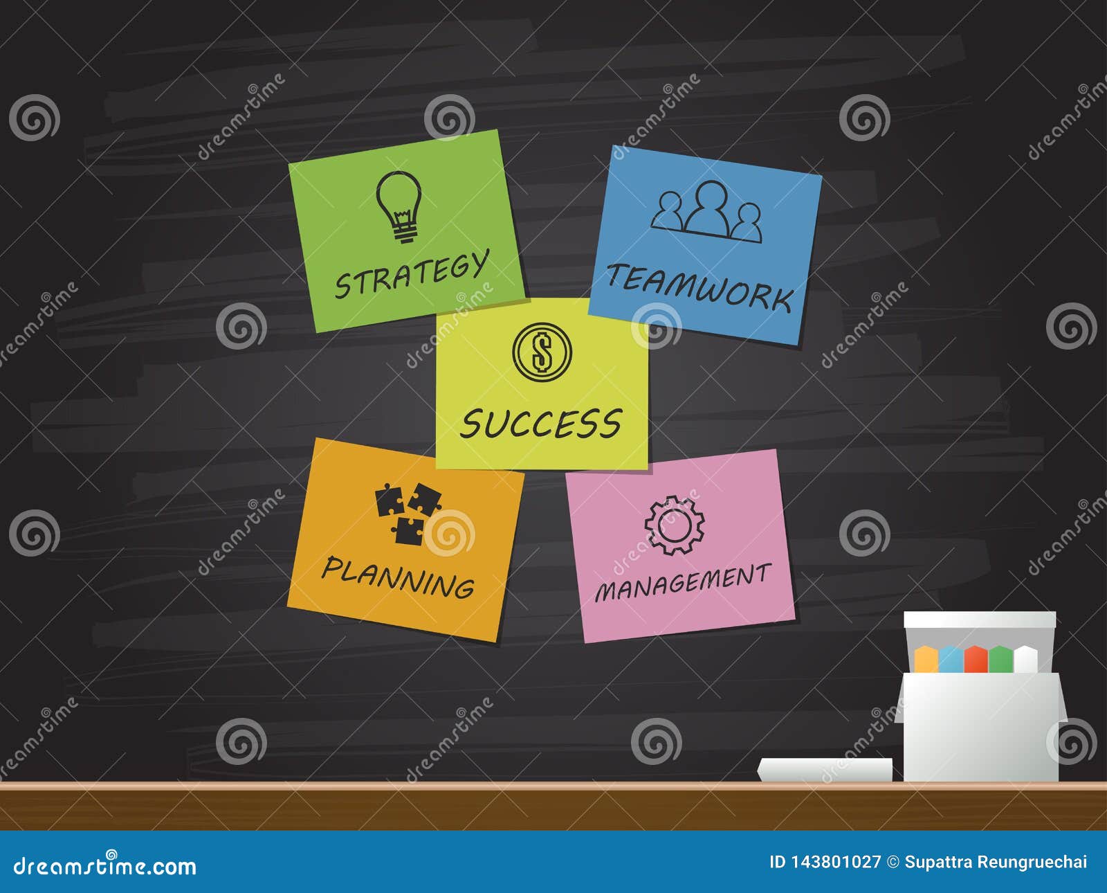 Chalk Hand Drawing with Post it As Success Concept. Vector Illustration ...