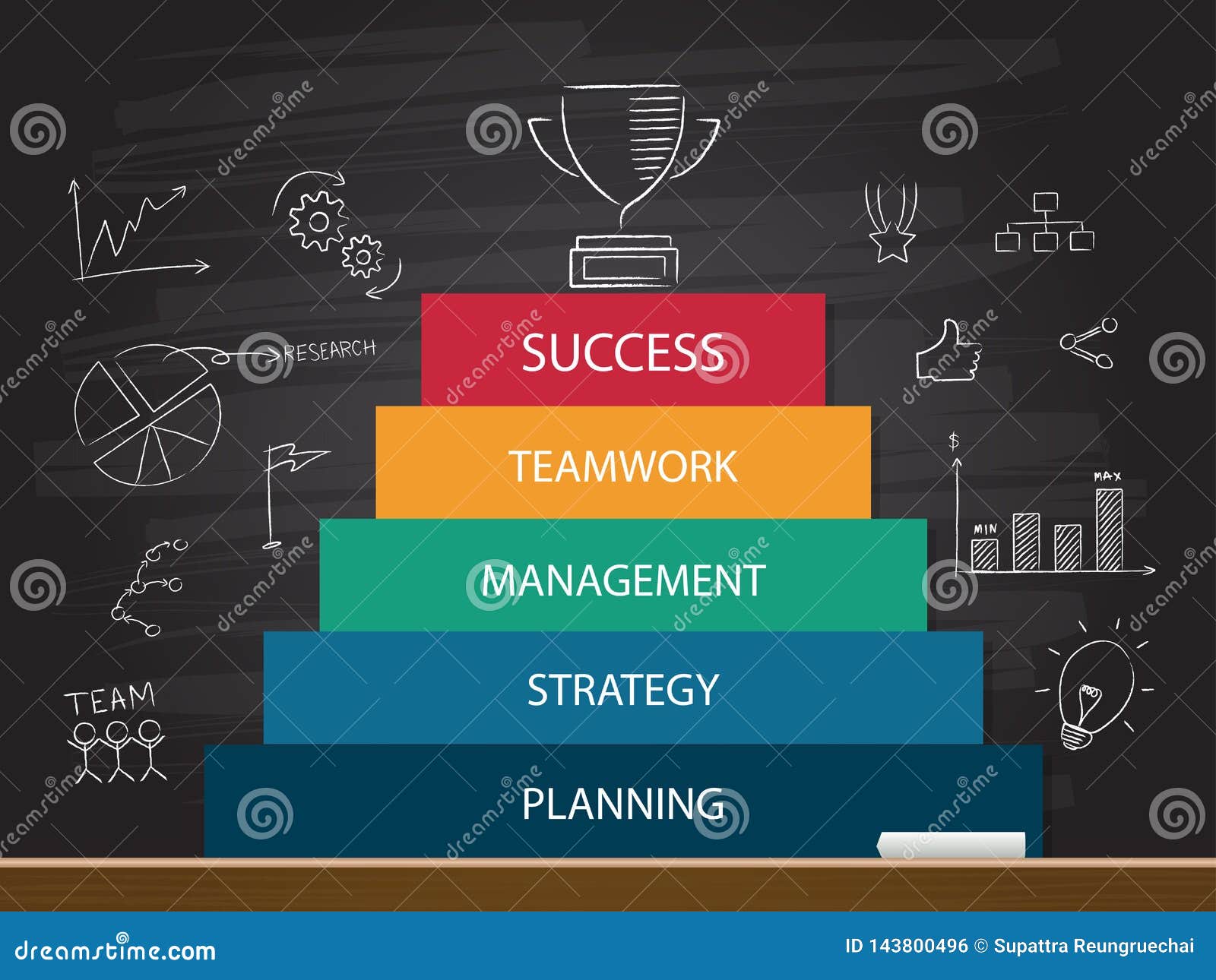 Chalk Hand Drawing with Success Steps and Trophy. Vector Illustration ...