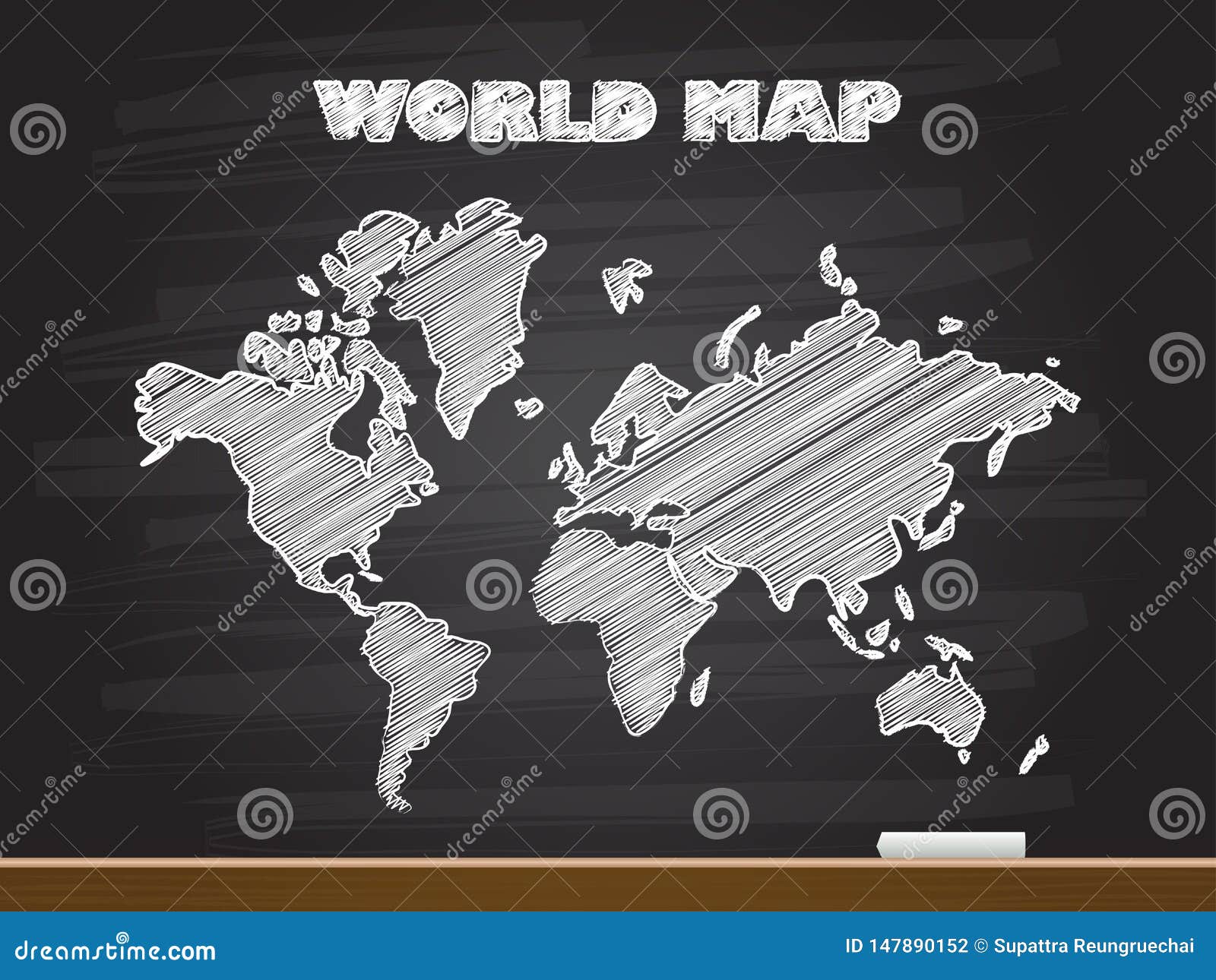 Chalk Hand Drawing with World Map. Vector Illustration Stock Photo ...