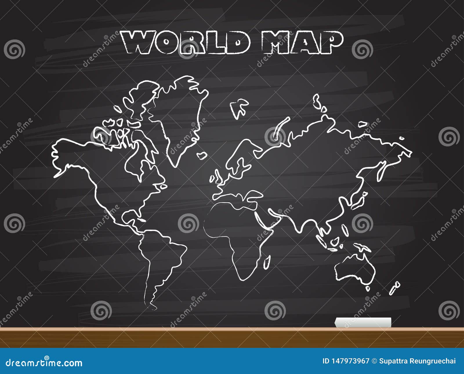 Chalk Hand Drawing with World Map. Vector Illustration Stock Vector ...