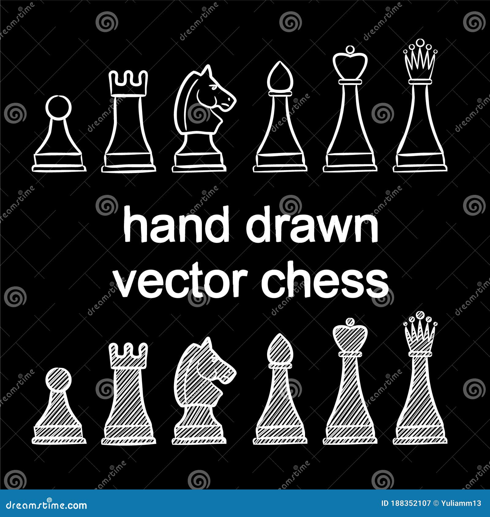 Chalk Hand Drawn Chess Pieces Stock Vector - Illustration of group ...