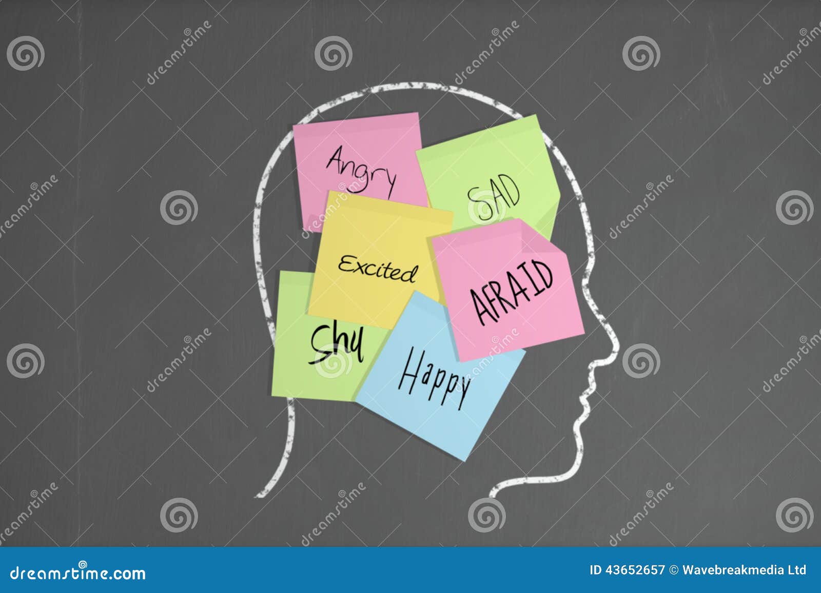 Chalk Head with Emotion Post it Notes Stock Illustration - Illustration ...