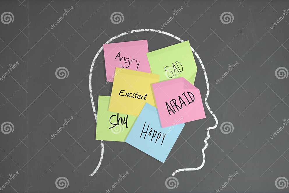 Chalk Head with Emotion Post it Notes Stock Illustration - Illustration ...