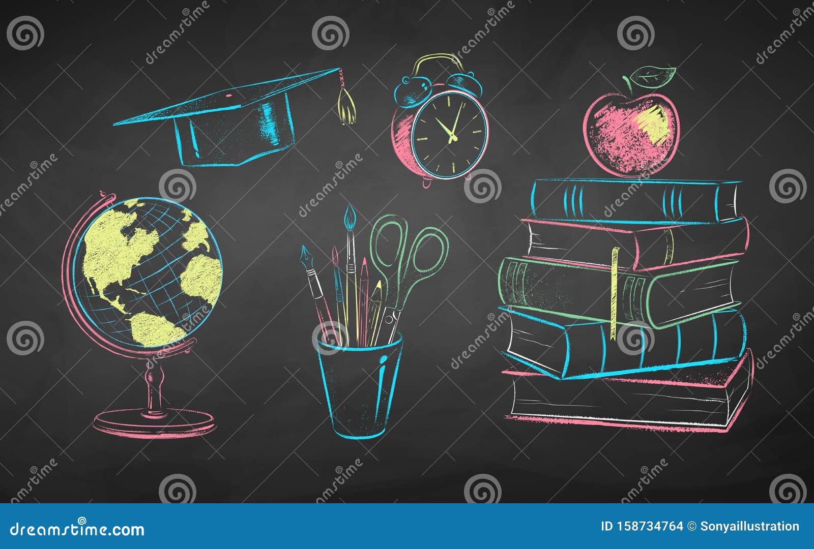Chalk Illustrations of Education Items Stock Vector - Illustration of ...