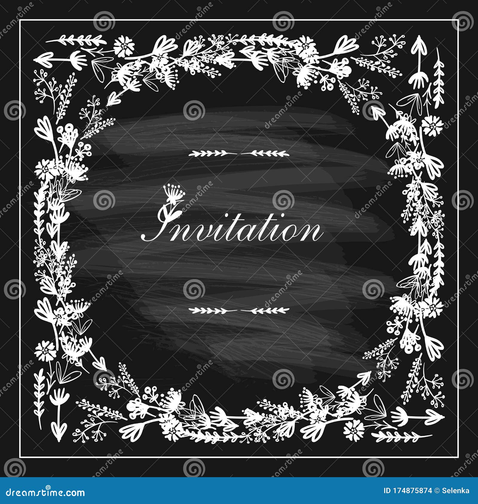 Chalk Invitation Board Mock Up with Graphic Frame Decorated Flowers ...