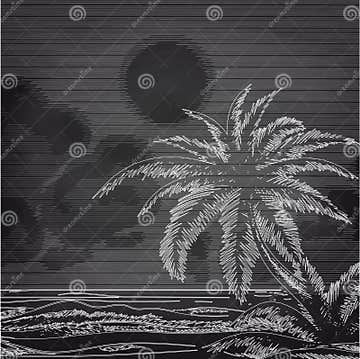 Chalk Palm Tree and Ocean Sketch Stock Vector - Illustration of resort ...