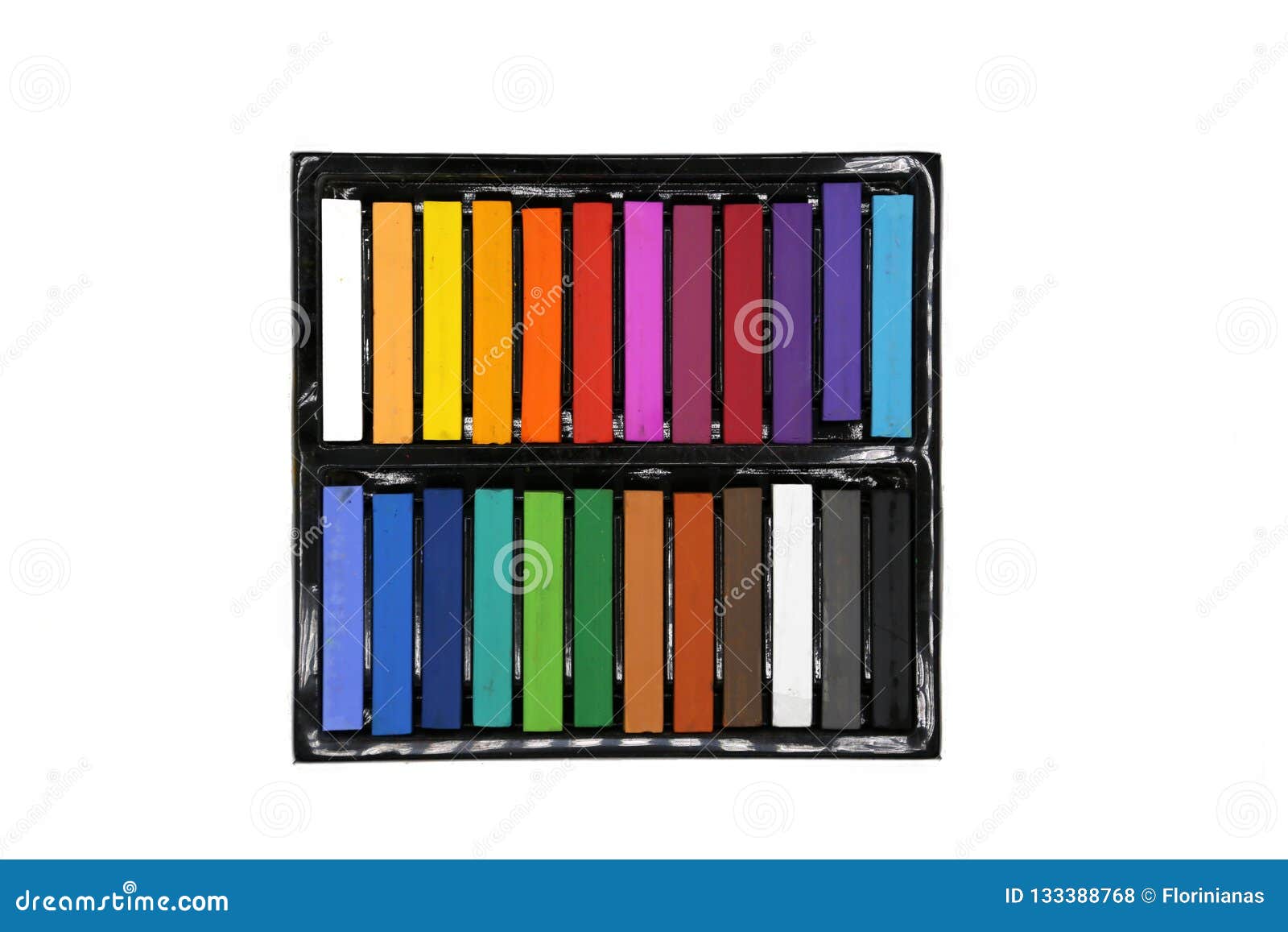 Chalk Pastels, Soft Crayons in Black Box Isolated on White. Stock Photo ...