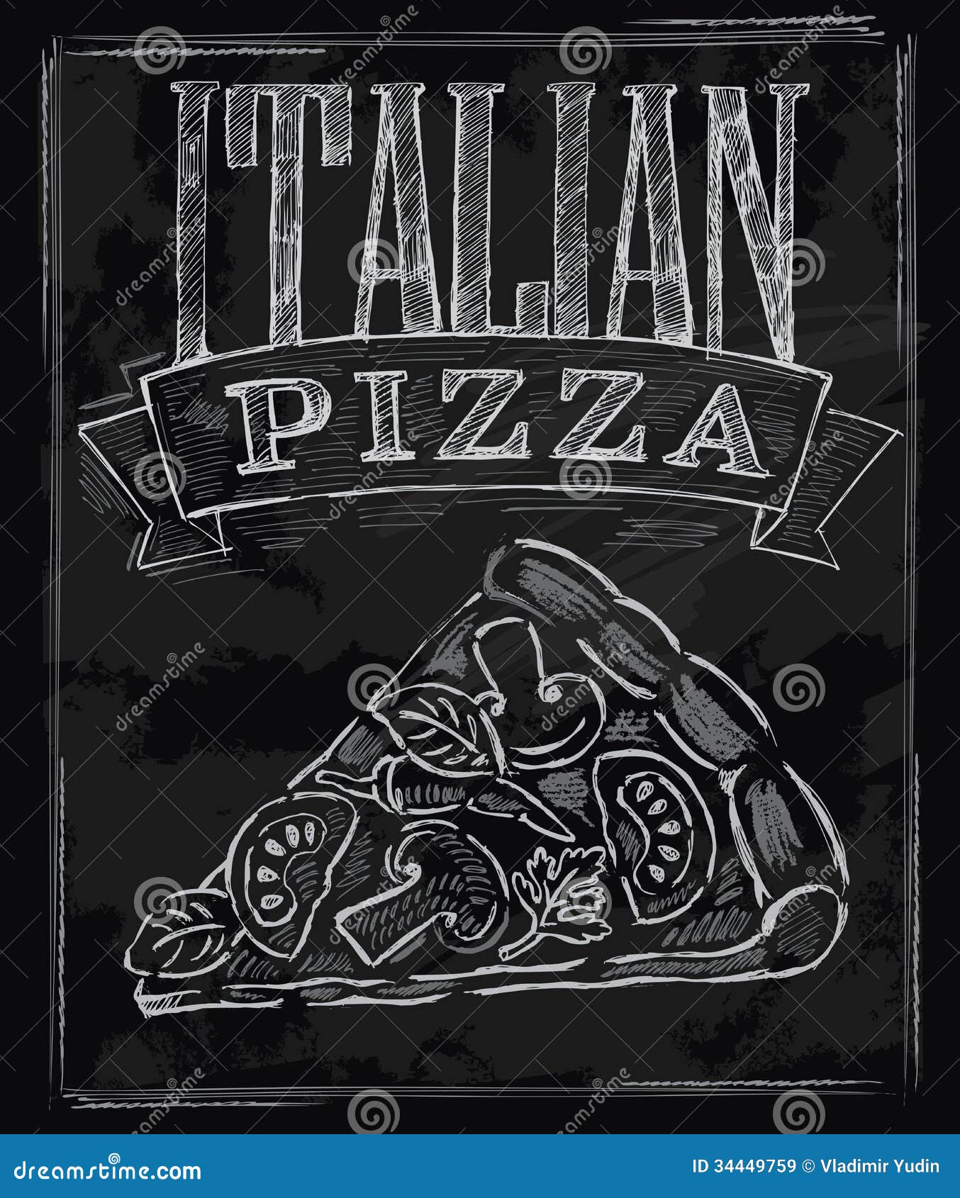 Chalk Pizza Menu, Big Pepperoni Pizza As Cook Chef With Wings Cartoon ...