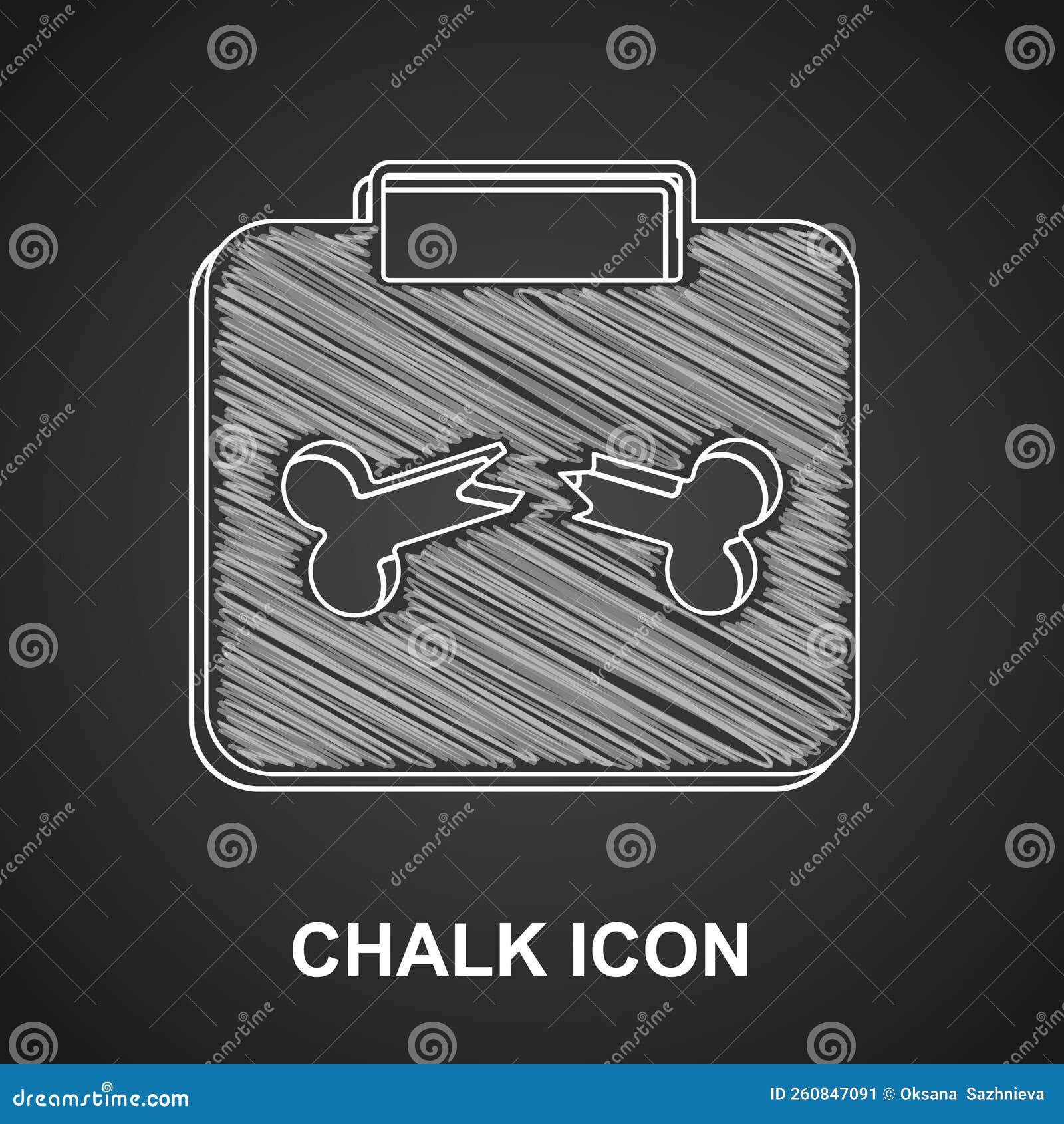 Chalk X-ray Shots with Broken Bone Icon Isolated on Black Background ...