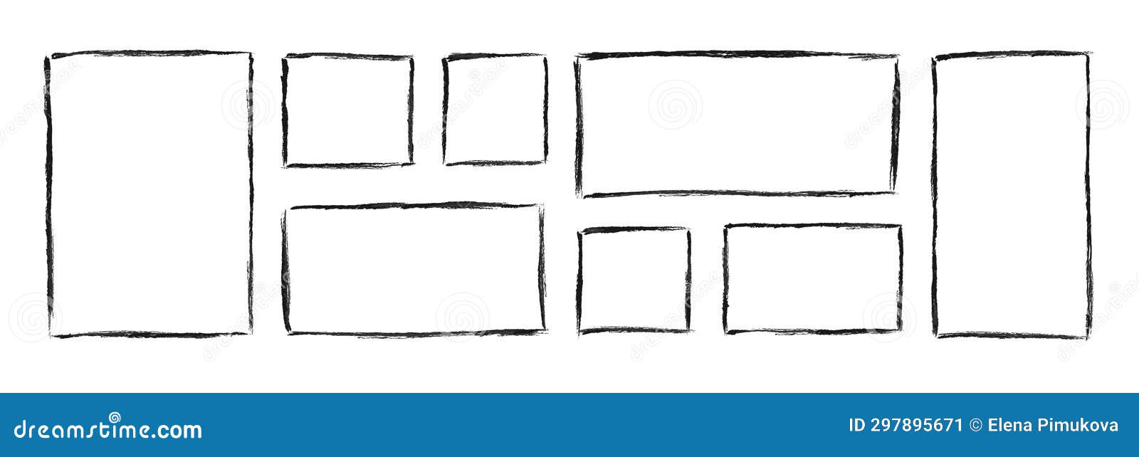 Chalk Rectangle Frames Set. Hand Drawn Pencil Square Borders. Ink Empty ...
