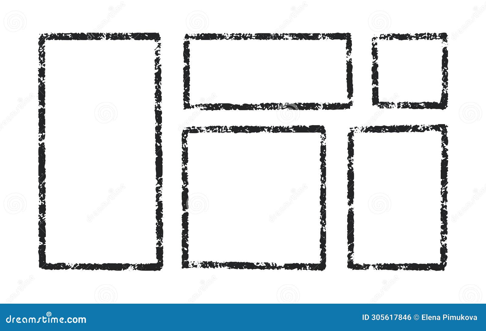 Chalk Rectangle Frames Set. Hand Drawn Pencil Square Borders. Ink Empty ...