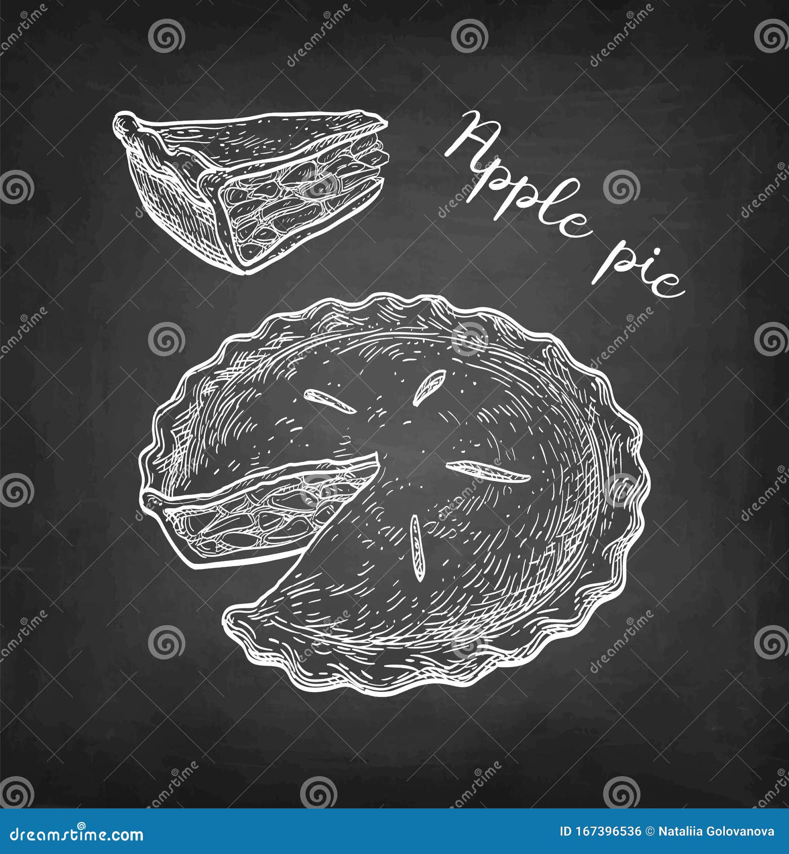 Chalk sketch of apple pie. stock vector. Illustration of kitchen ...
