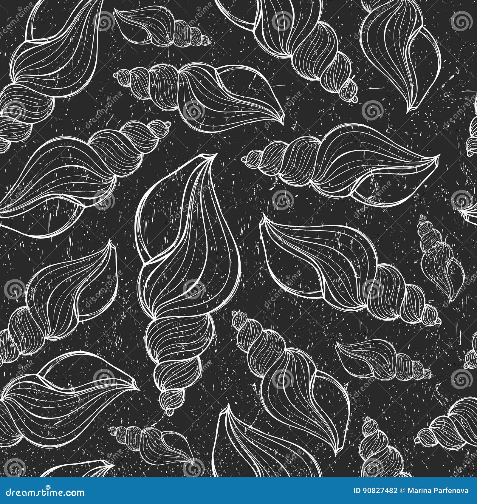 Chalk Style Vector Illustrations - Seamless Pattern of Seashell. Stock ...
