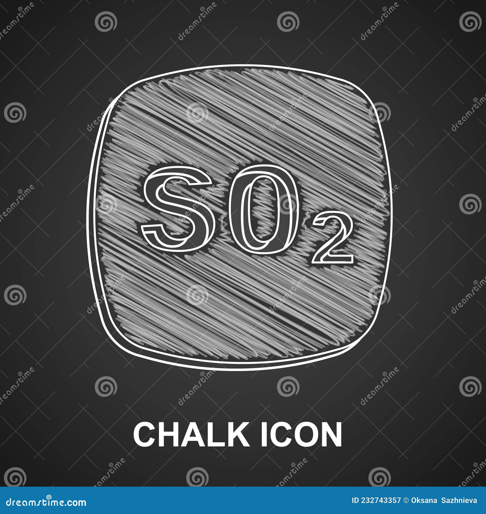 Chalk Sulfur Dioxide SO2 Gas Molecule Icon Isolated on Black Background ...