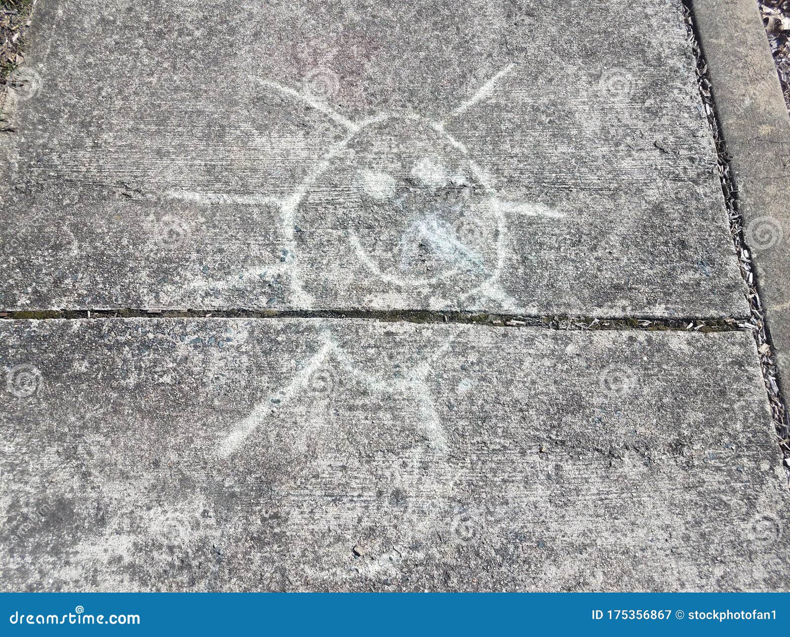 Chalk Sun Child Drawing on Grey Sidewalk or Pavement Stock Image ...