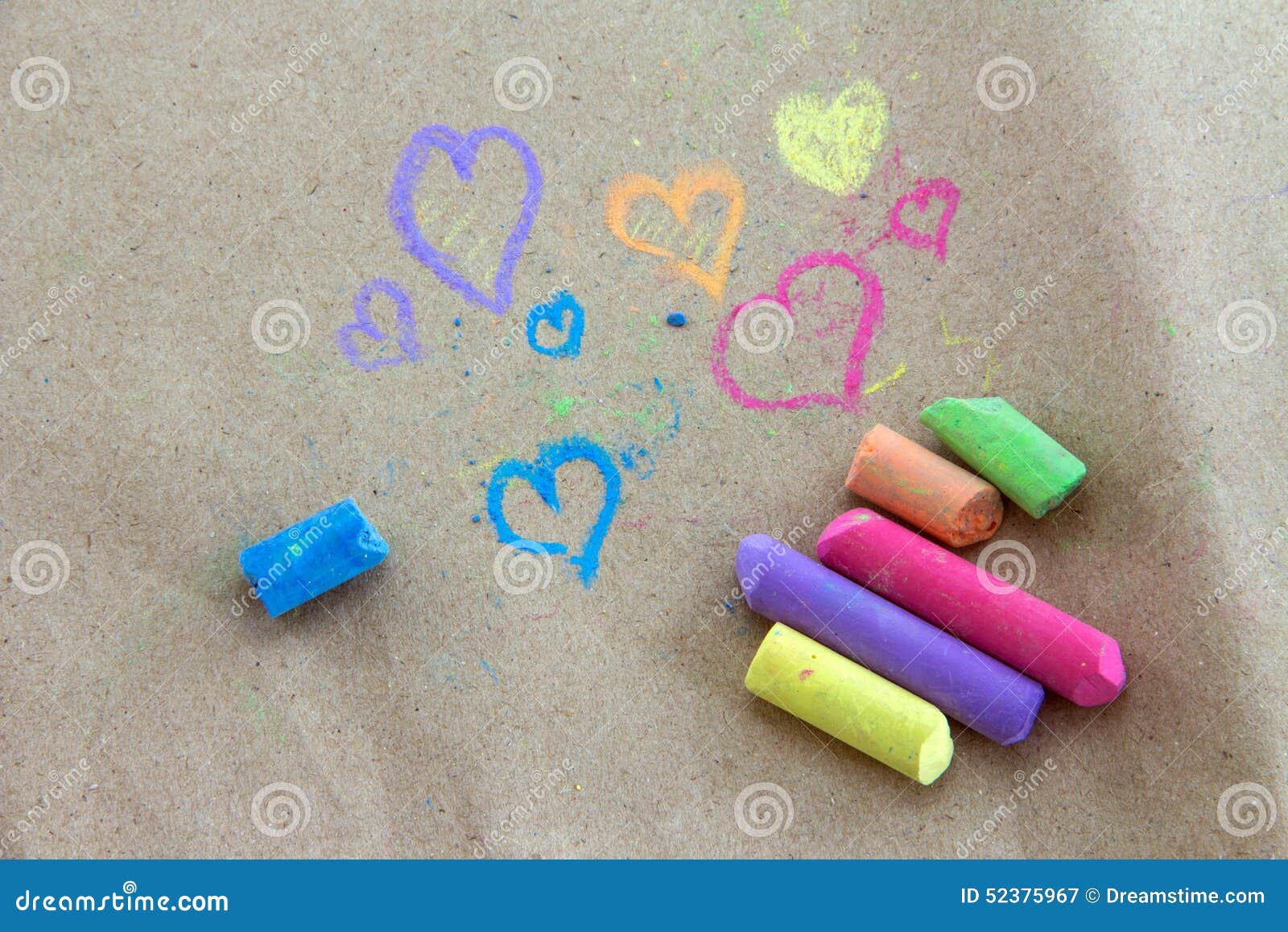 Less Chalk in a Variety of Colors Arranged on a Brown Paper. Stock ...