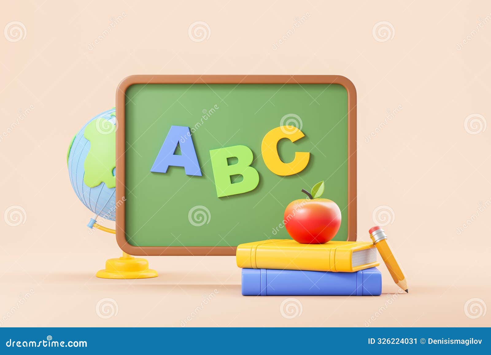 Chalkboard with Abc, Earth Globe and Books with Apple Stock ...
