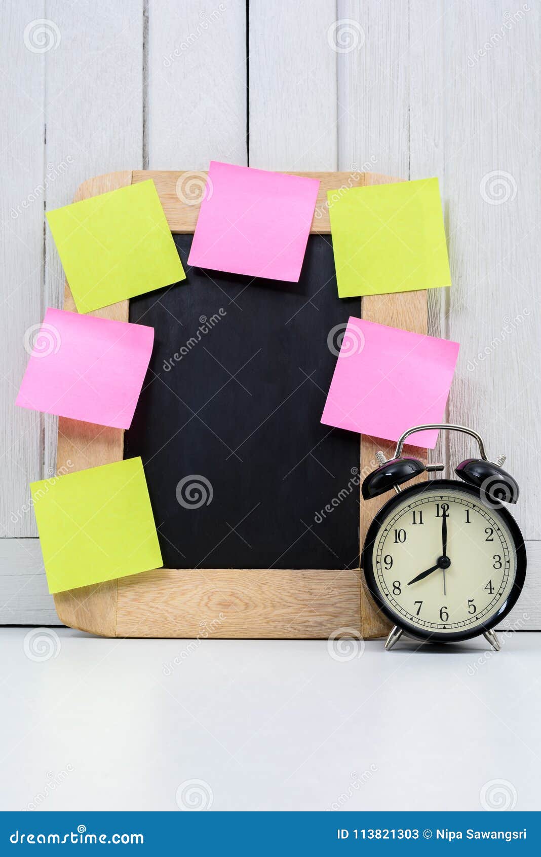 Chalkboard, Alarm Clock and Blank Sticky Note, Post Note or Post Stock ...