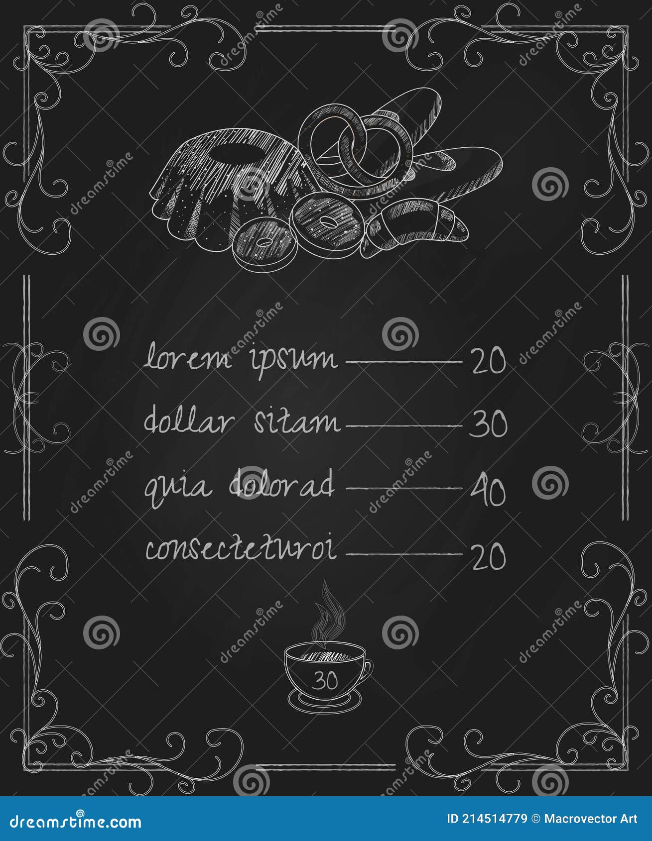 Chalkboard bakery menu stock vector. Illustration of cake - 214514779