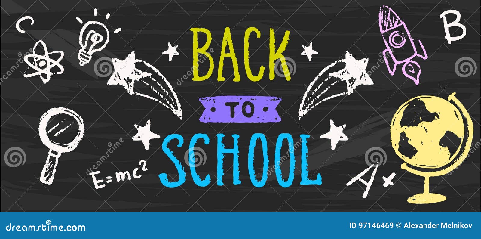 Chalkboard Banners with Colorful Drawings Stock Vector - Illustration ...